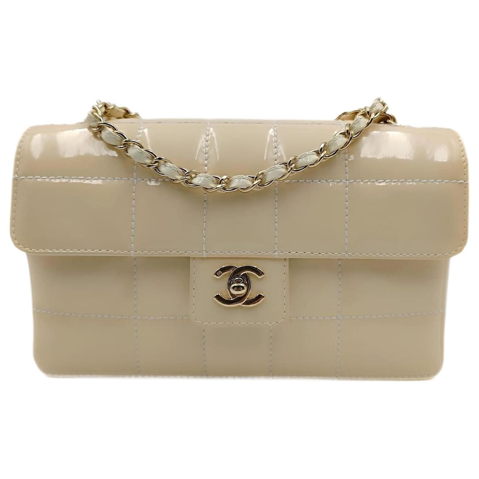 Chanel Wild Stitch Plain Classic shoulder bag in ivory patent leather ...