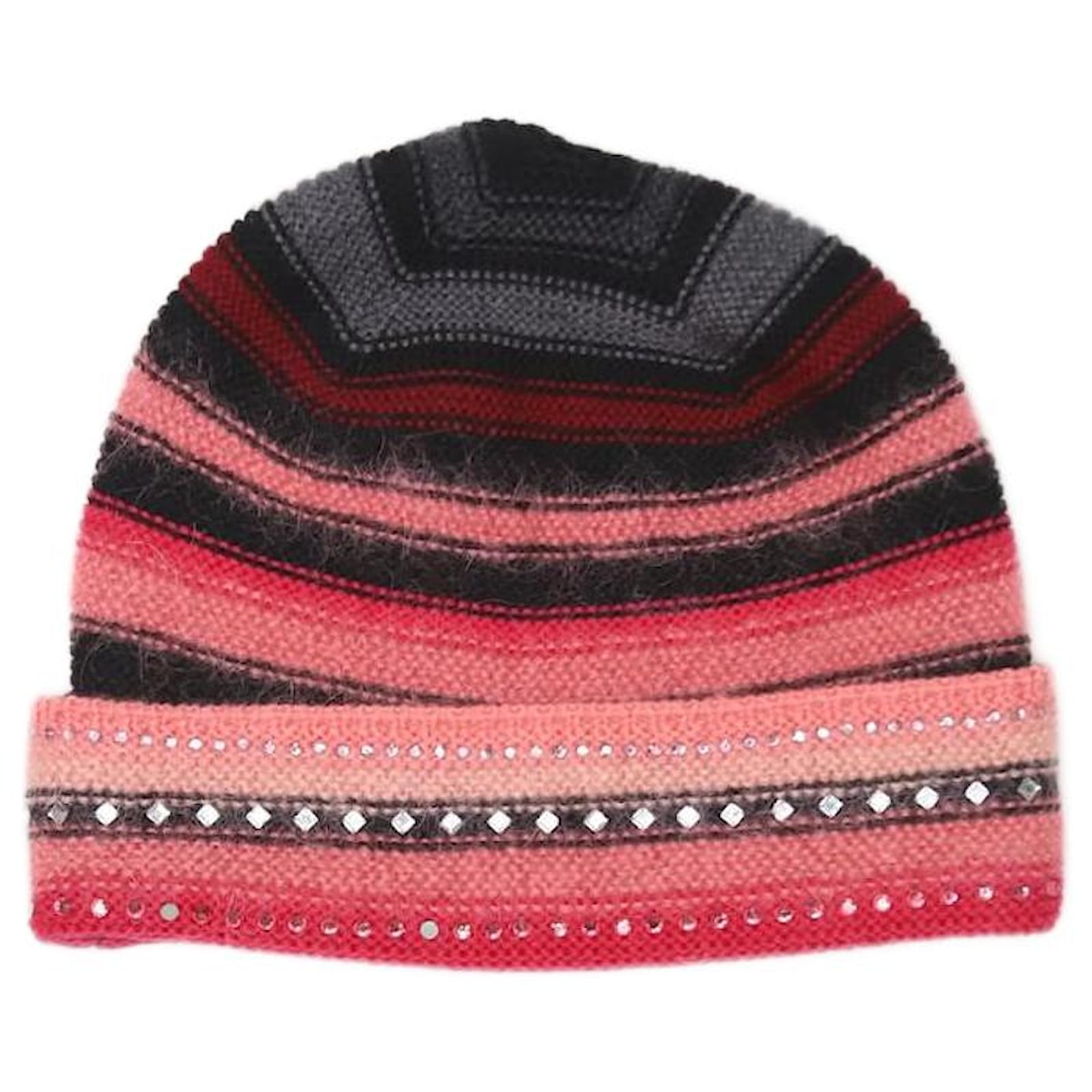 Sonia Rykiel Pink and black bejeweled stripped beanie Wool ref.1115597 ...