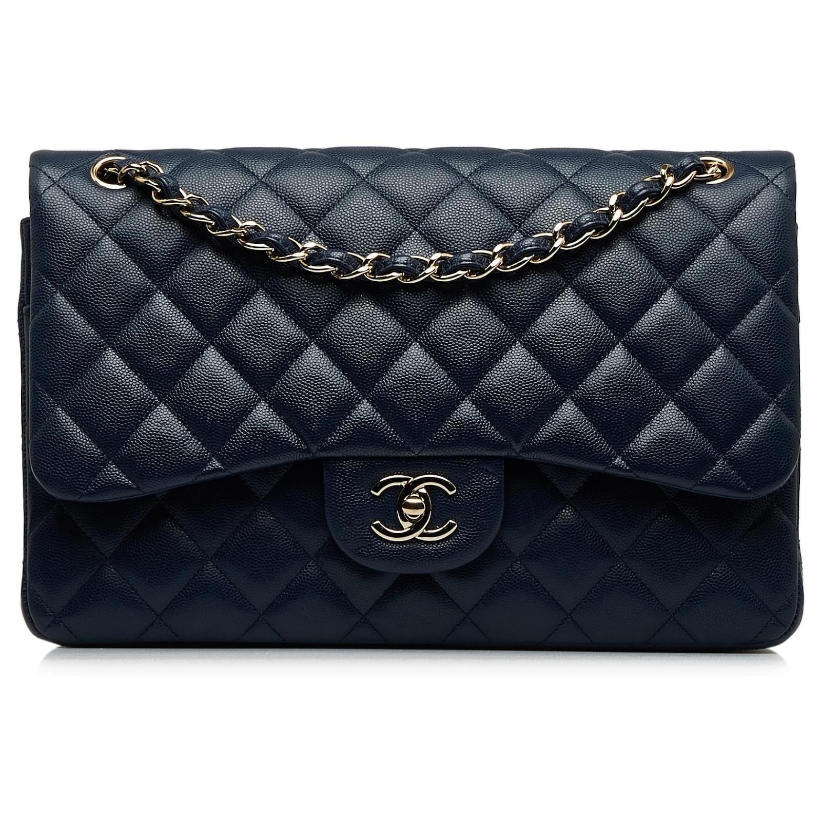 Chanel Blue Jumbo Classic Caviar Double Flap Leather ref.1115704 - Joli ...