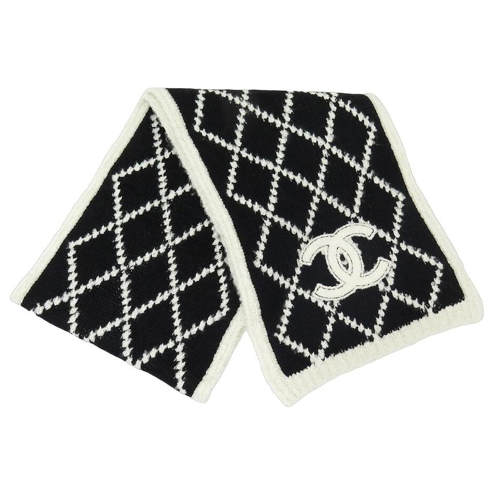CHANEL STOLE CC LOGO QUILTED CASHMERE AND SILK SCARF BLACK BEIGE SCARF ...