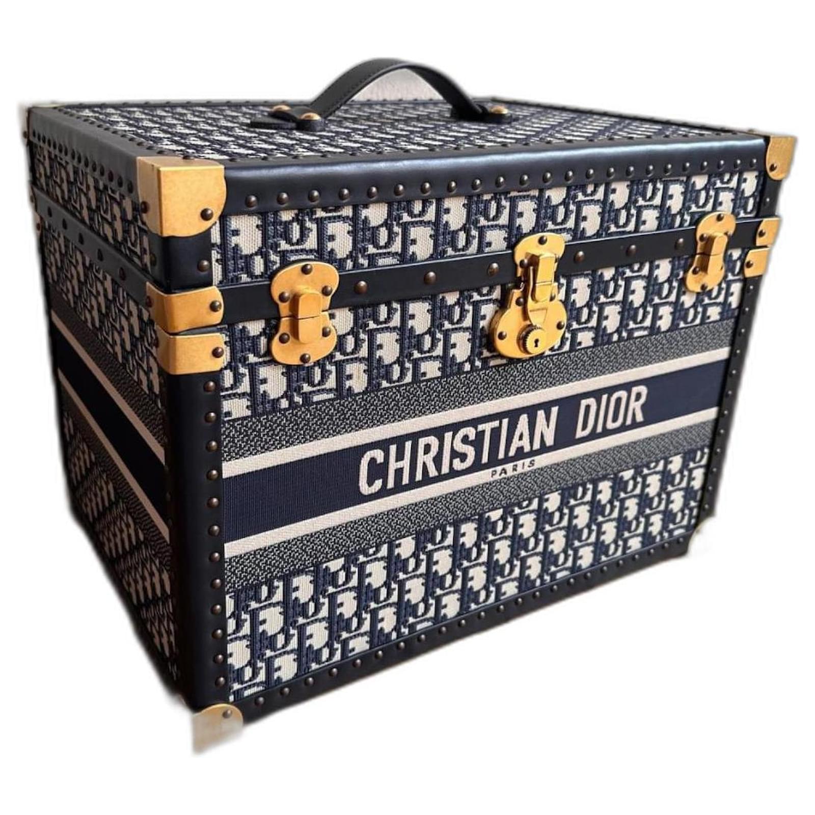 Christian Dior Vespa trunk 946 Blue Beige Leather Cloth Metal ref ...