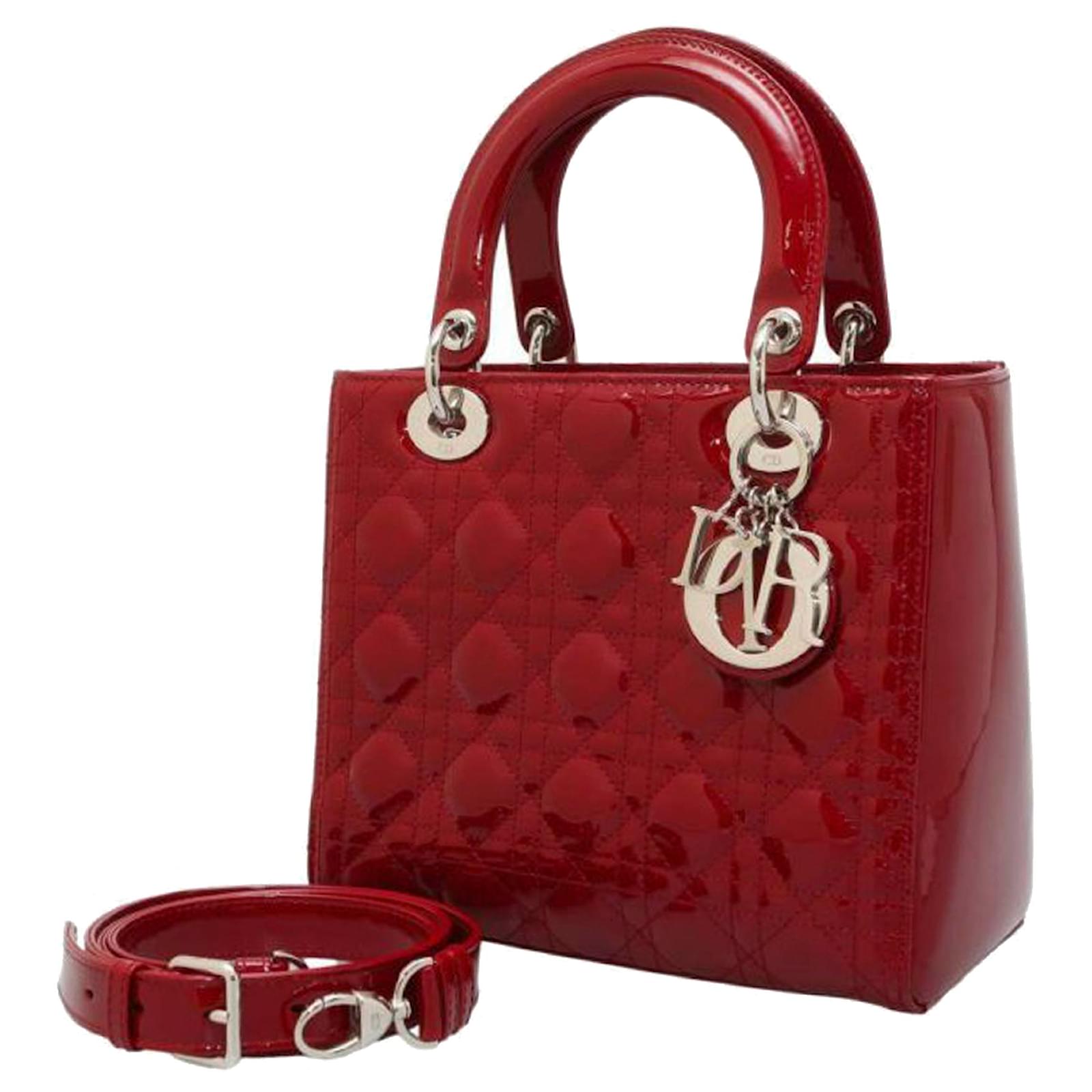 Dior Red Medium Patent Cannage Lady Dior Leather Patent leather ref ...