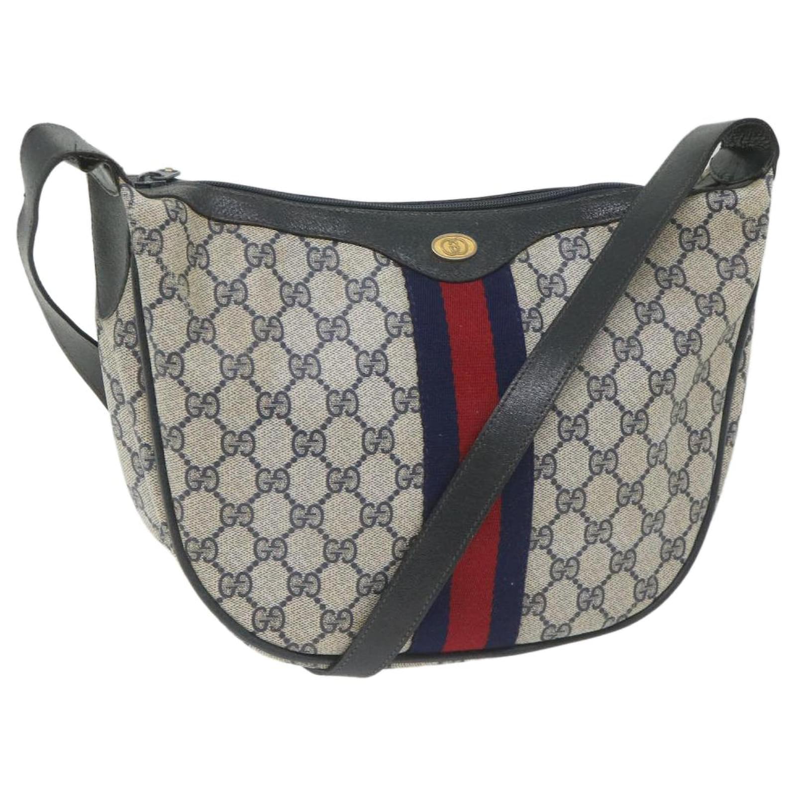 GUCCI GG Supreme Sherry Line Shoulder Bag Red Navy gray 10 02 008 Auth ...