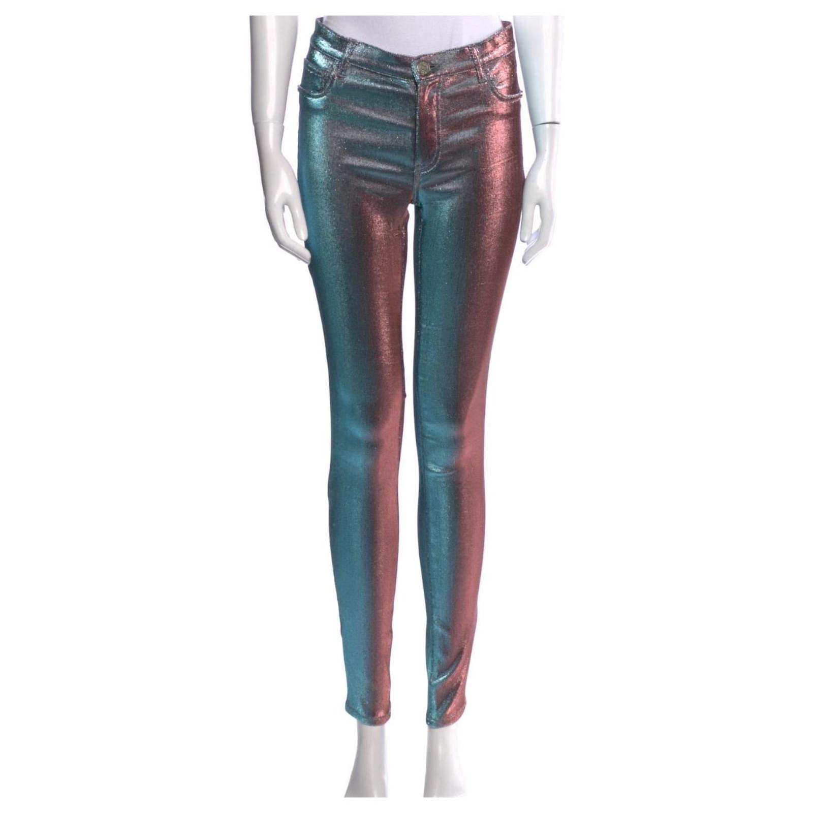Chanel 14A RUNWAY SUPERMARKET Metallic Blue/Silver Stretchy Pants FR 38 ...