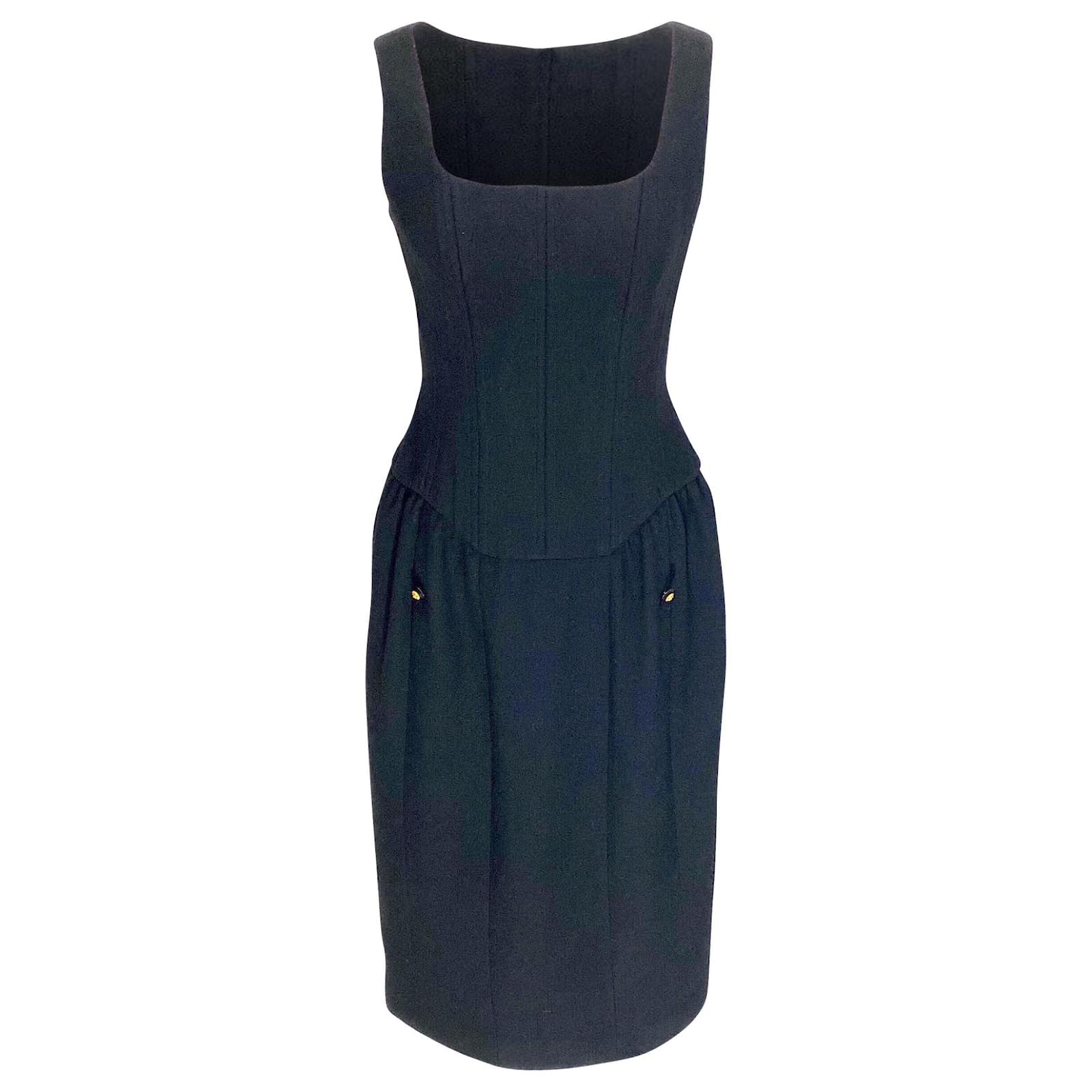 Chanel vintage 1990s corset dress in black wool ref.1129255 - Joli Closet