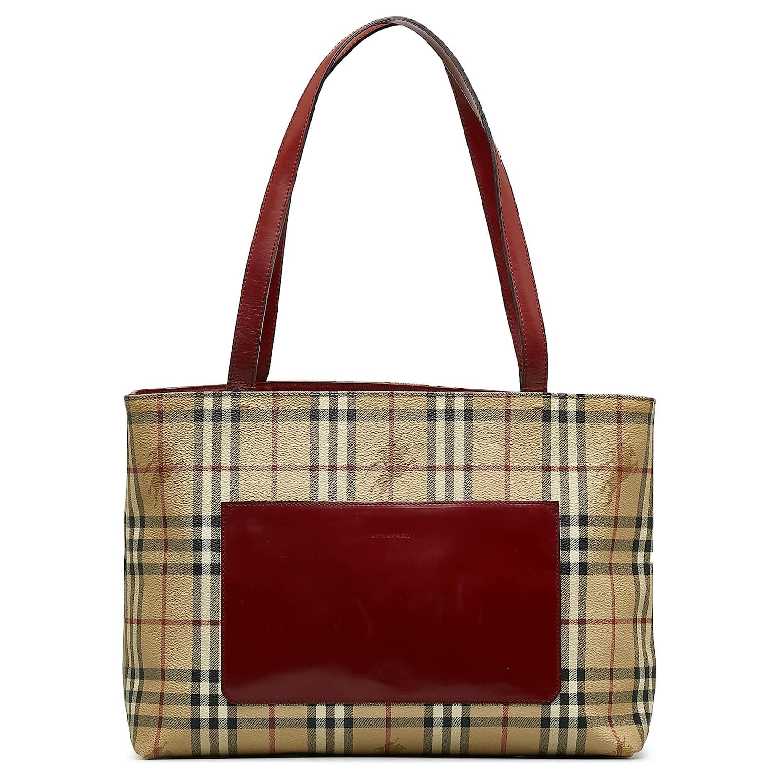 Burberry Brown Haymarket Check Tote Beige Leather Cloth Pony-style calfskin Cloth ref.1129369 ...