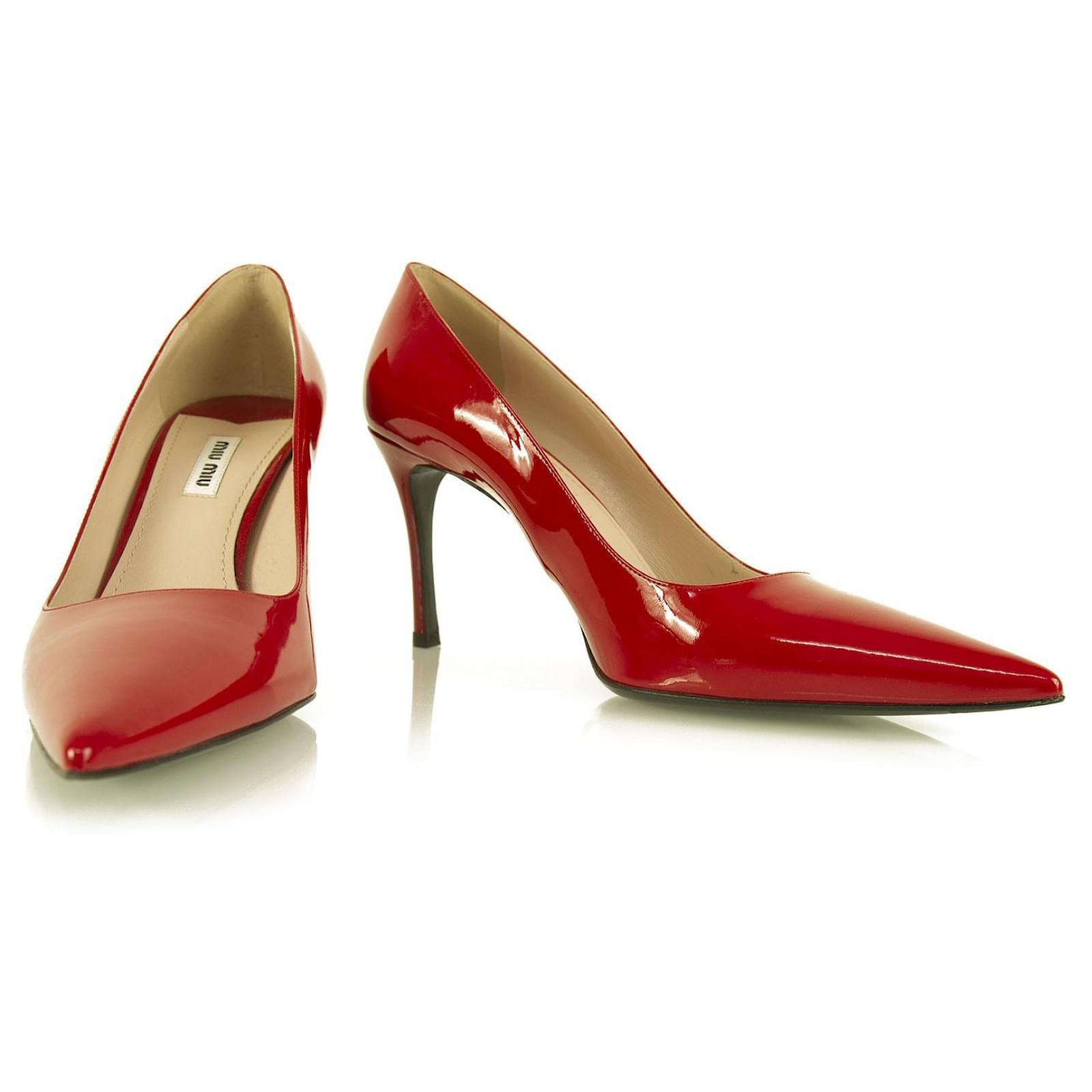 Miu Miu Red Patent Leather Slim High Heel Pumps Pointed Toe Shoes size ...