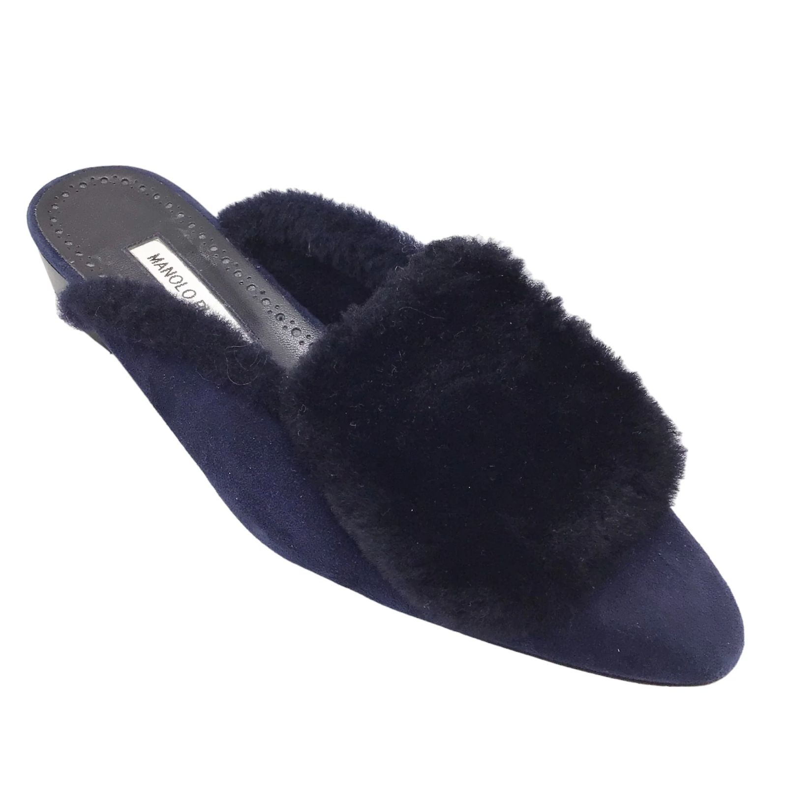 Manolo Blahnik Newton Navy Blue Shearling Mules Fur ref.1130529 - Joli ...