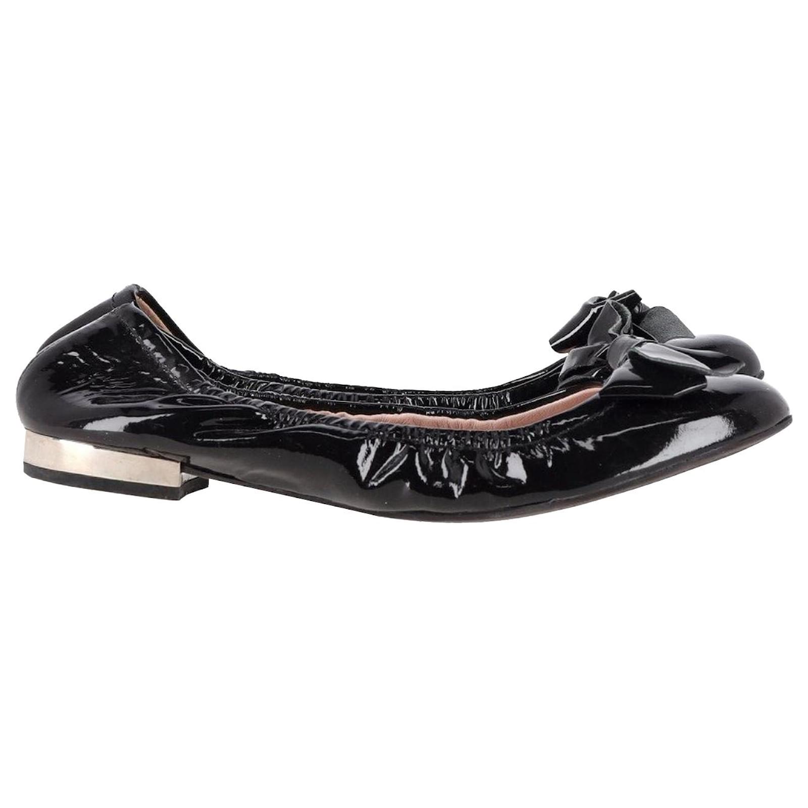 Miu Miu Metallic Heel Ballet Flats in Black Patent Leather ref.1132333 ...