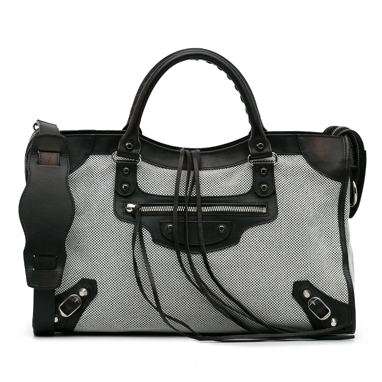 Gray Balenciaga Perforated Twill Motocross Classic City Satchel Leather ...