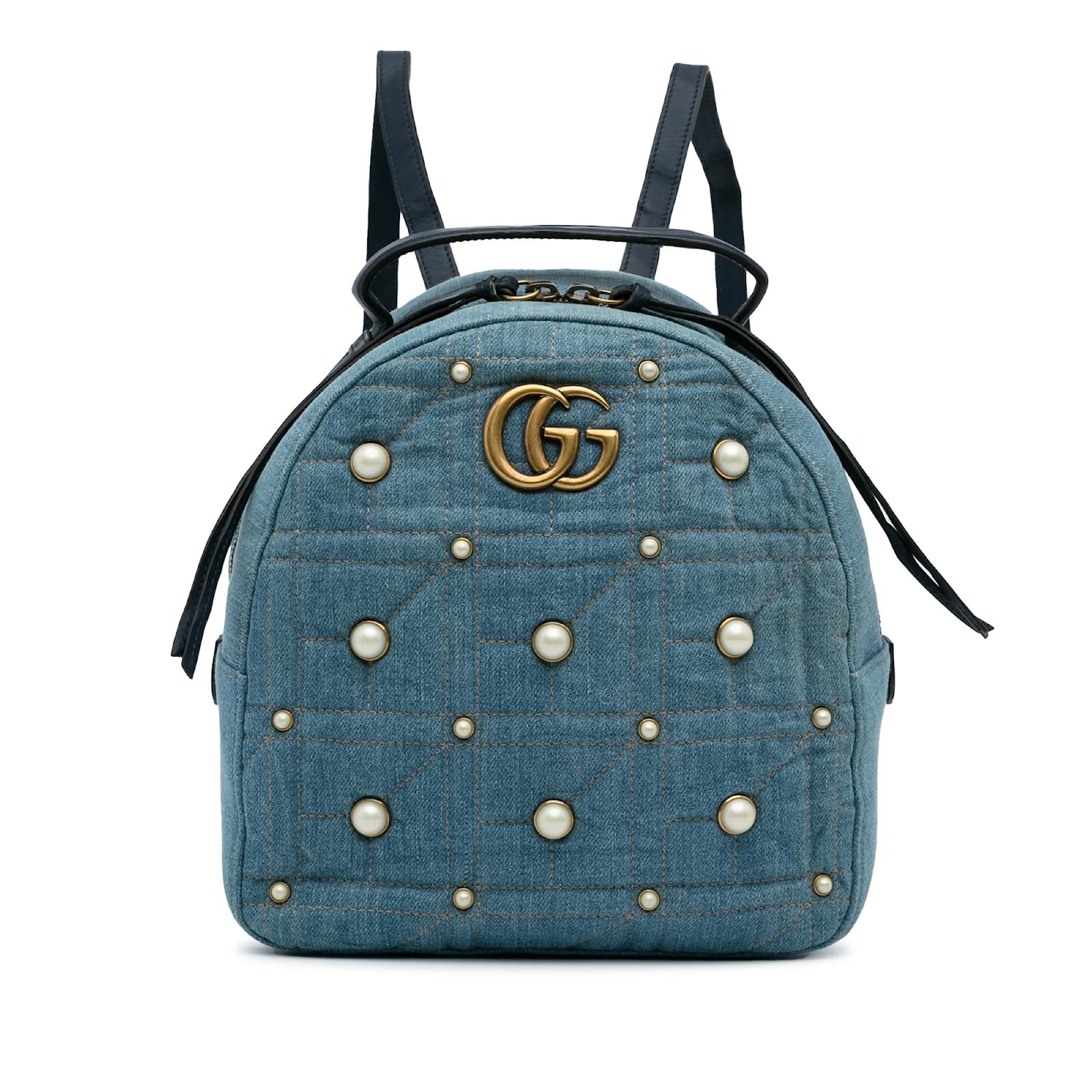 Blue Gucci Small GG Marmont Pearl Denim Backpack Leather ref.1135161 ...