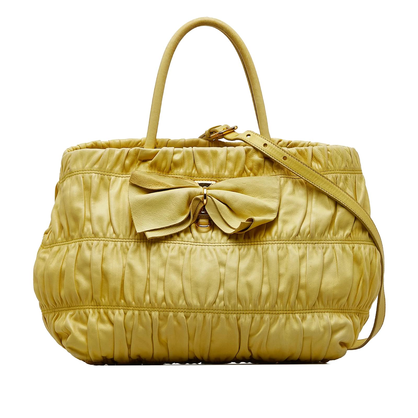 Yellow Prada Nappa Gaufre Bow Satchel Leather ref.1135696 - Joli Closet