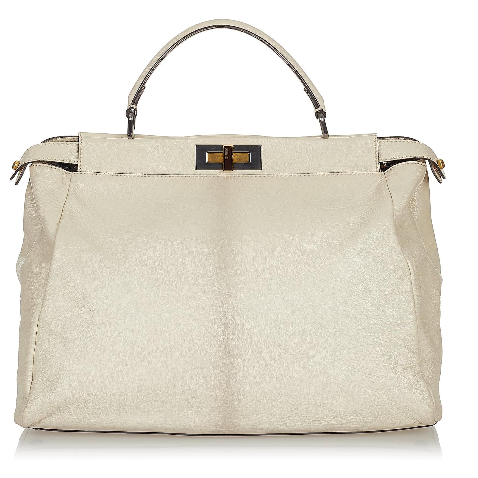 White Fendi Large Peekaboo Leather Satchel ref.1136990 - Joli Closet