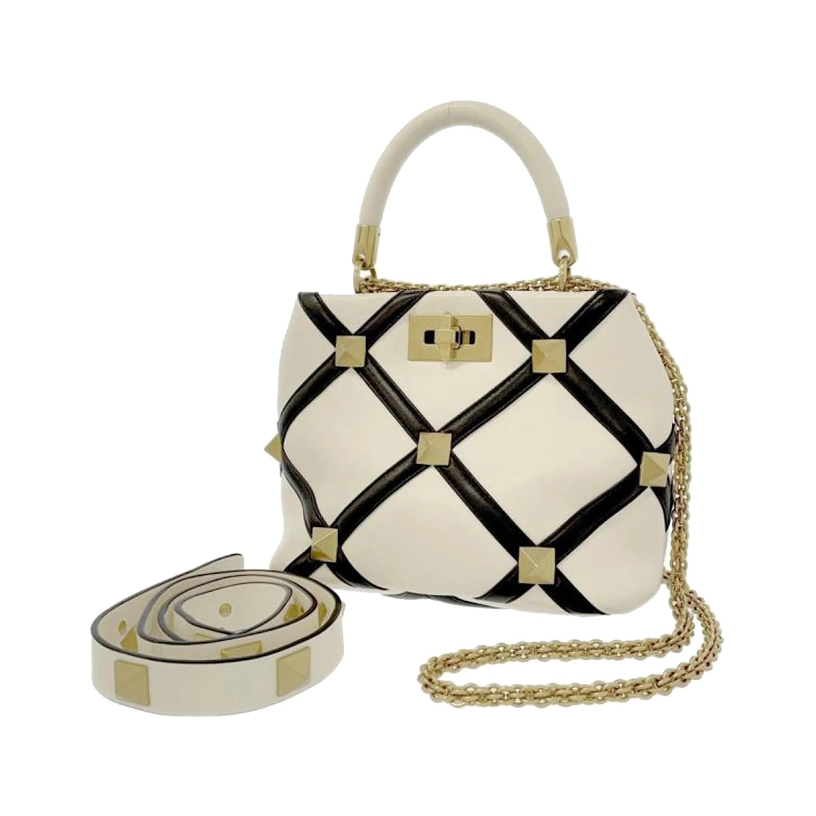 White Valentino Roman Stud Satchel Leather ref.1137160 - Joli Closet