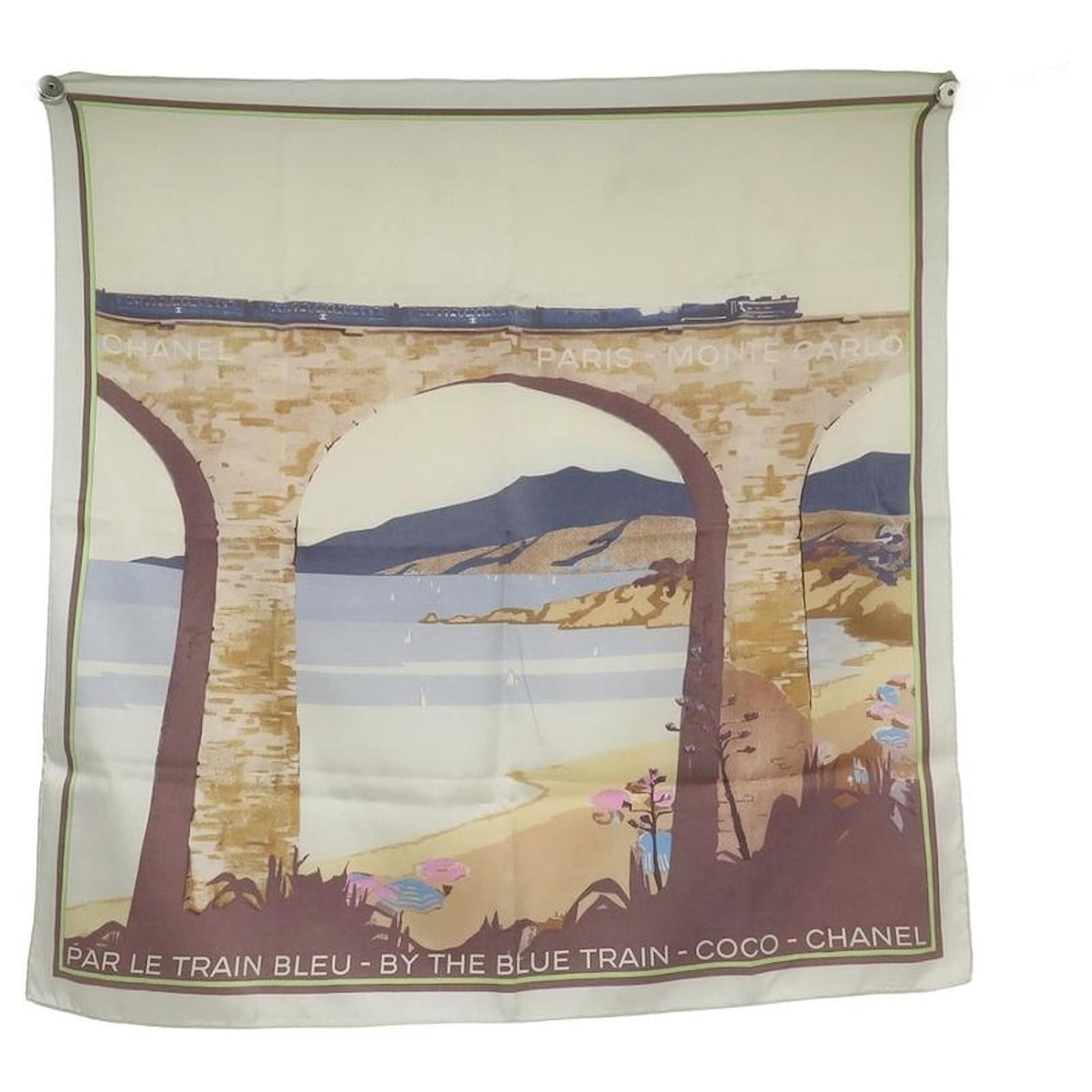 RARE CHANEL SCARF BY THE BLUE TRAIN MONTE CARLO COCO CARRE 70 SILK ...