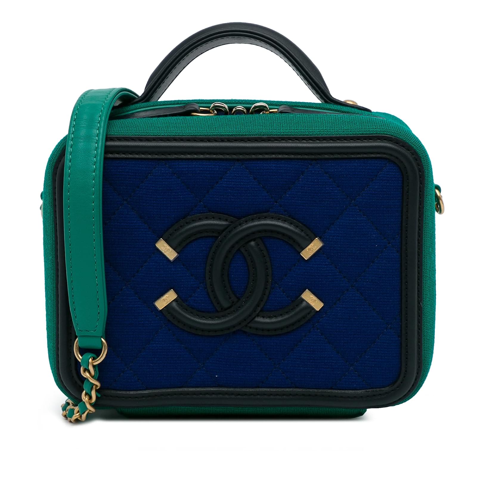 Blue Chanel CC Filigree Jersey Vanity Case Satchel Leather ref.1150203 ...