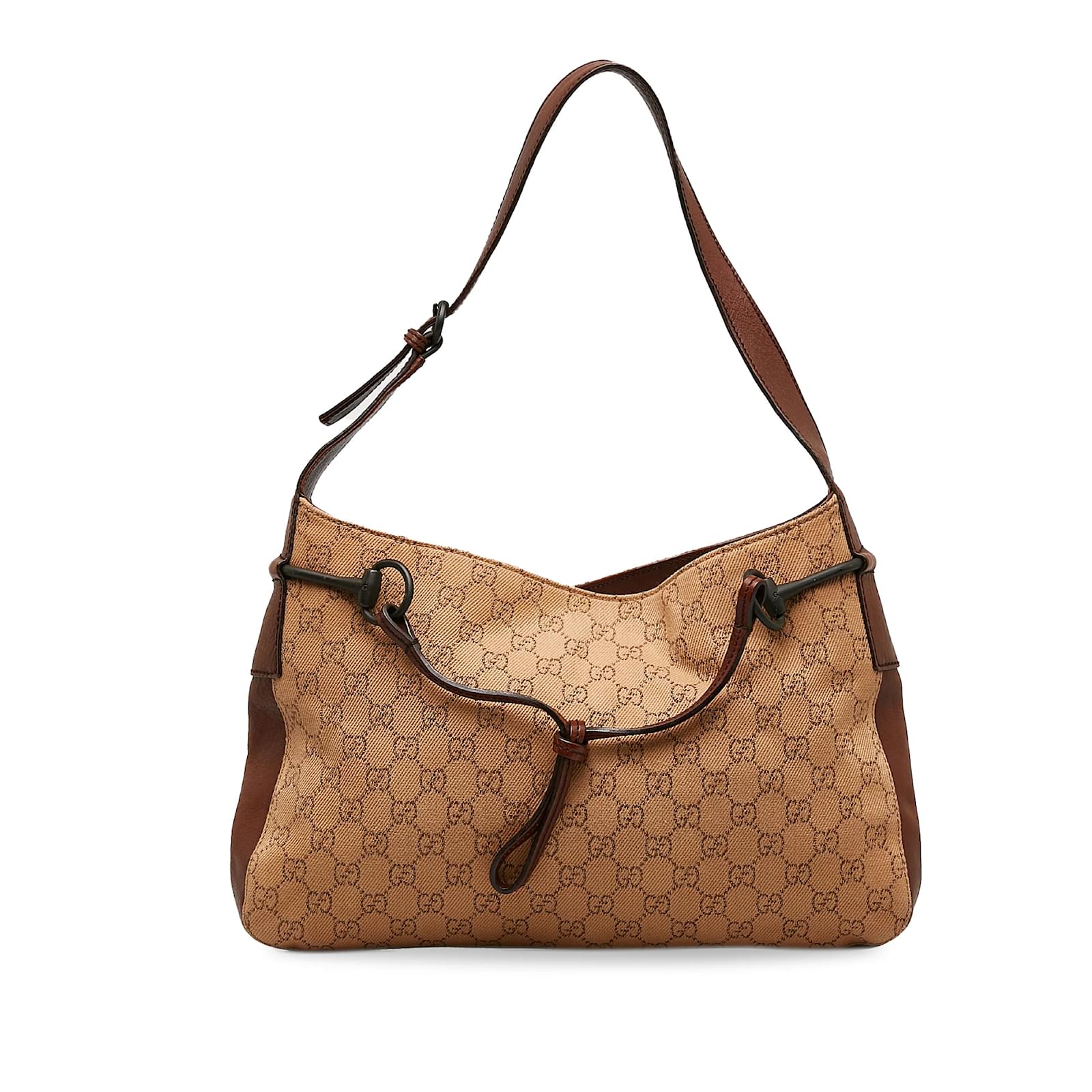 Tan Gucci GG Canvas Horsebit Shoulder Bag Camel Leather ref.1150313 ...