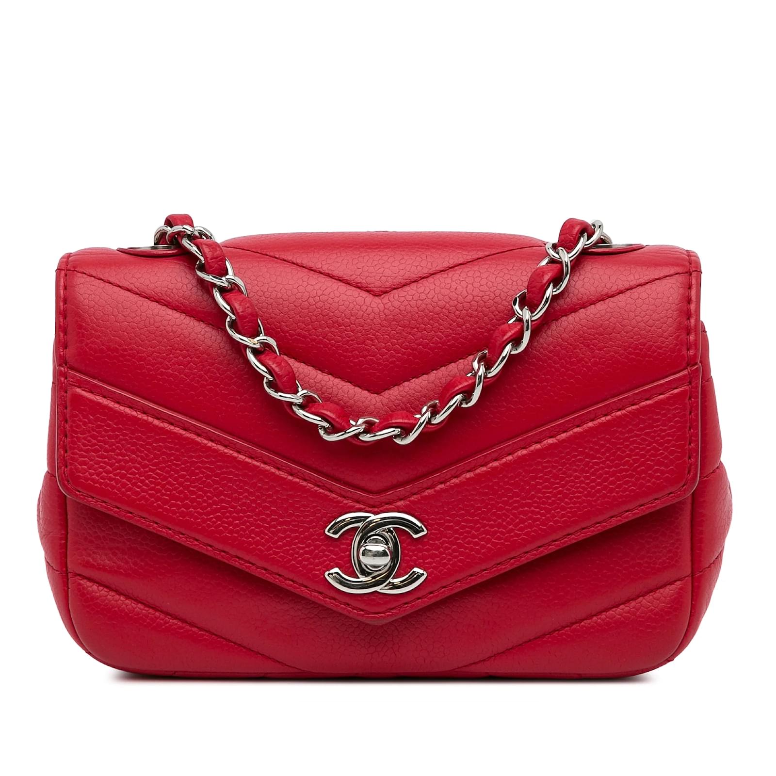 Red Chanel Mini Caviar Chevron Data Center Envelope Flap Bag Leather ...