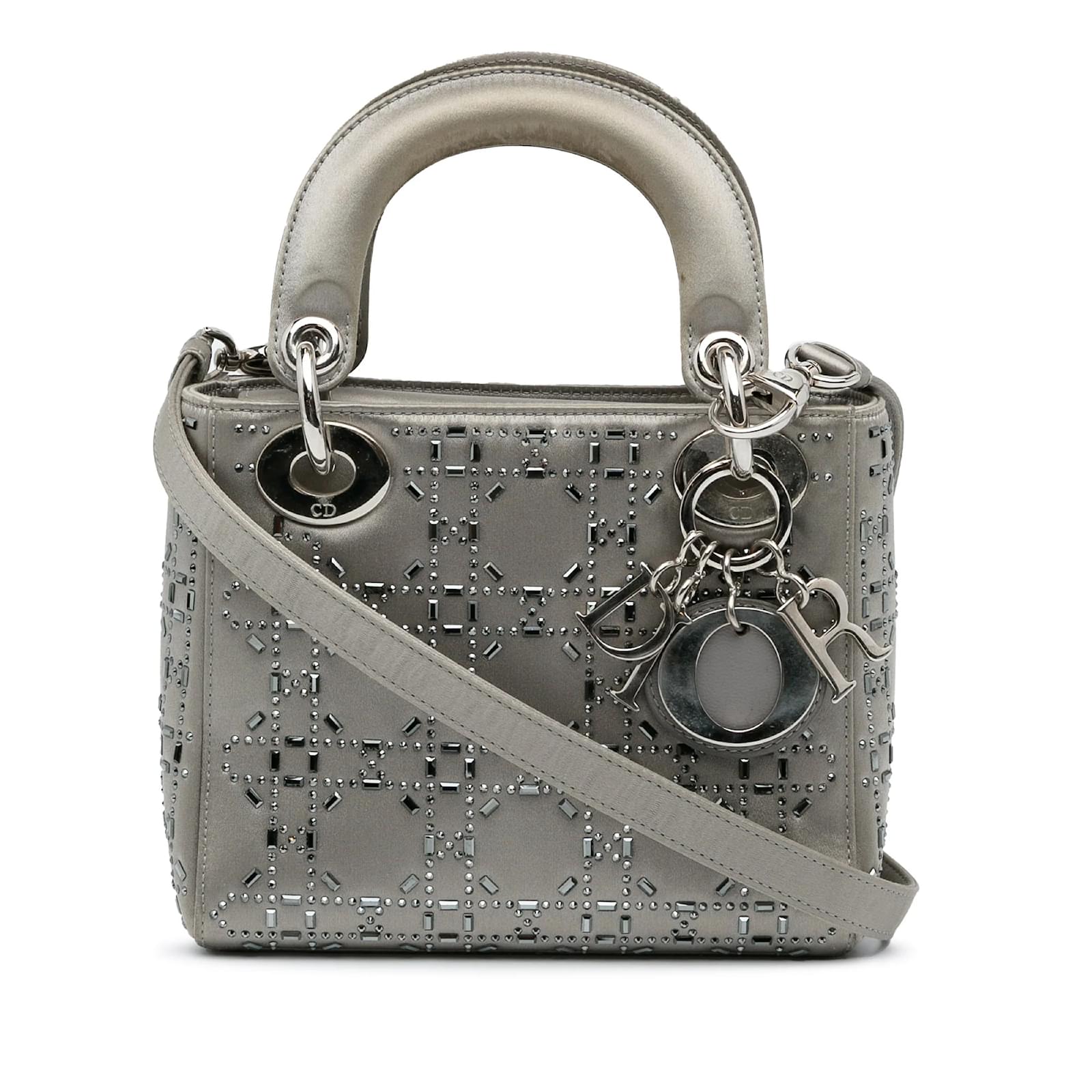 Gray Dior Mini Crystal-Embellished Satin Lady Dior Satchel Leather ref ...