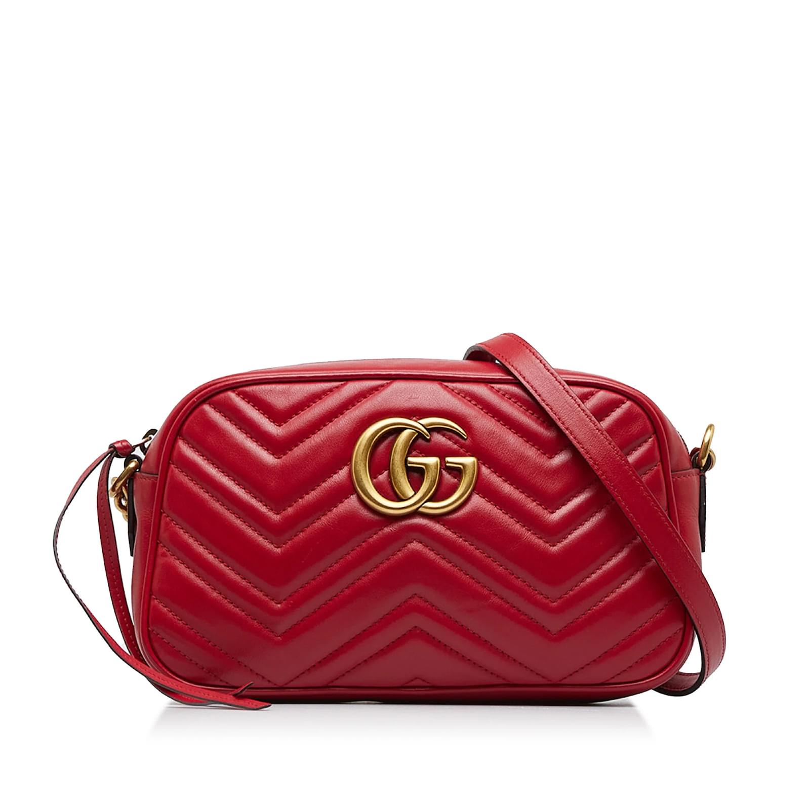 Red Gucci GG Marmont Matelasse Crossbody Bag Leather ref.1150750 - Joli ...