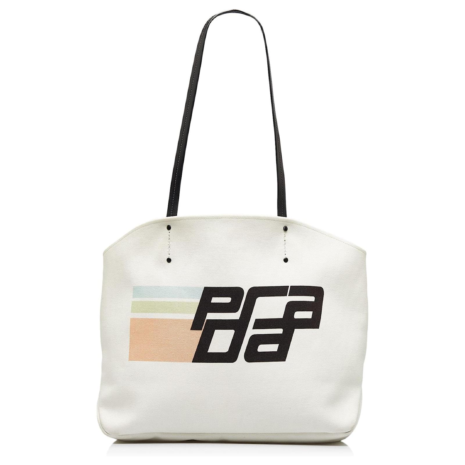White Prada Canapa Racing Logo Shopping Tote Leather ref.1150926 - Joli ...