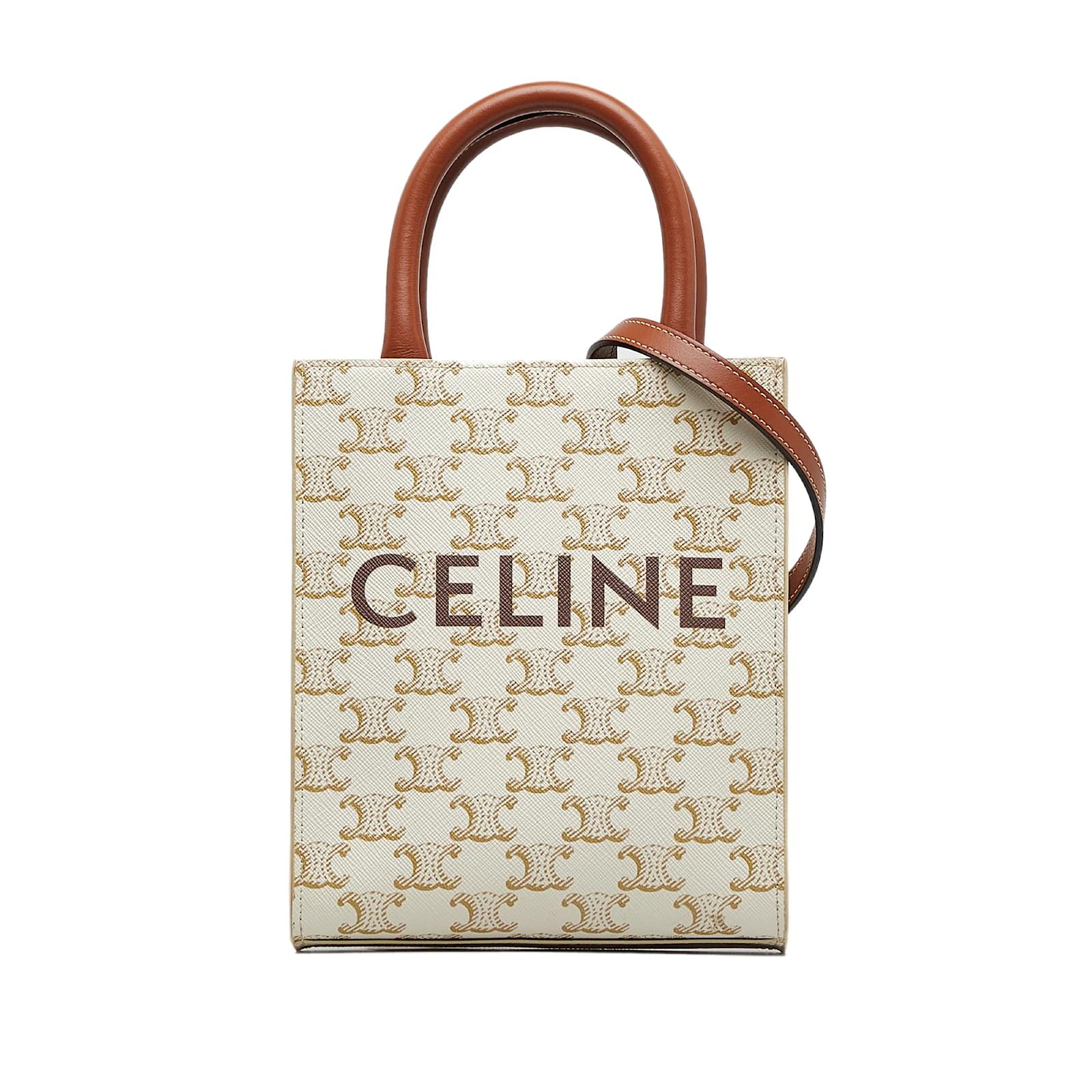 Céline White Celine Mini Triomphe Vertical Cabas Satchel Leather ref ...