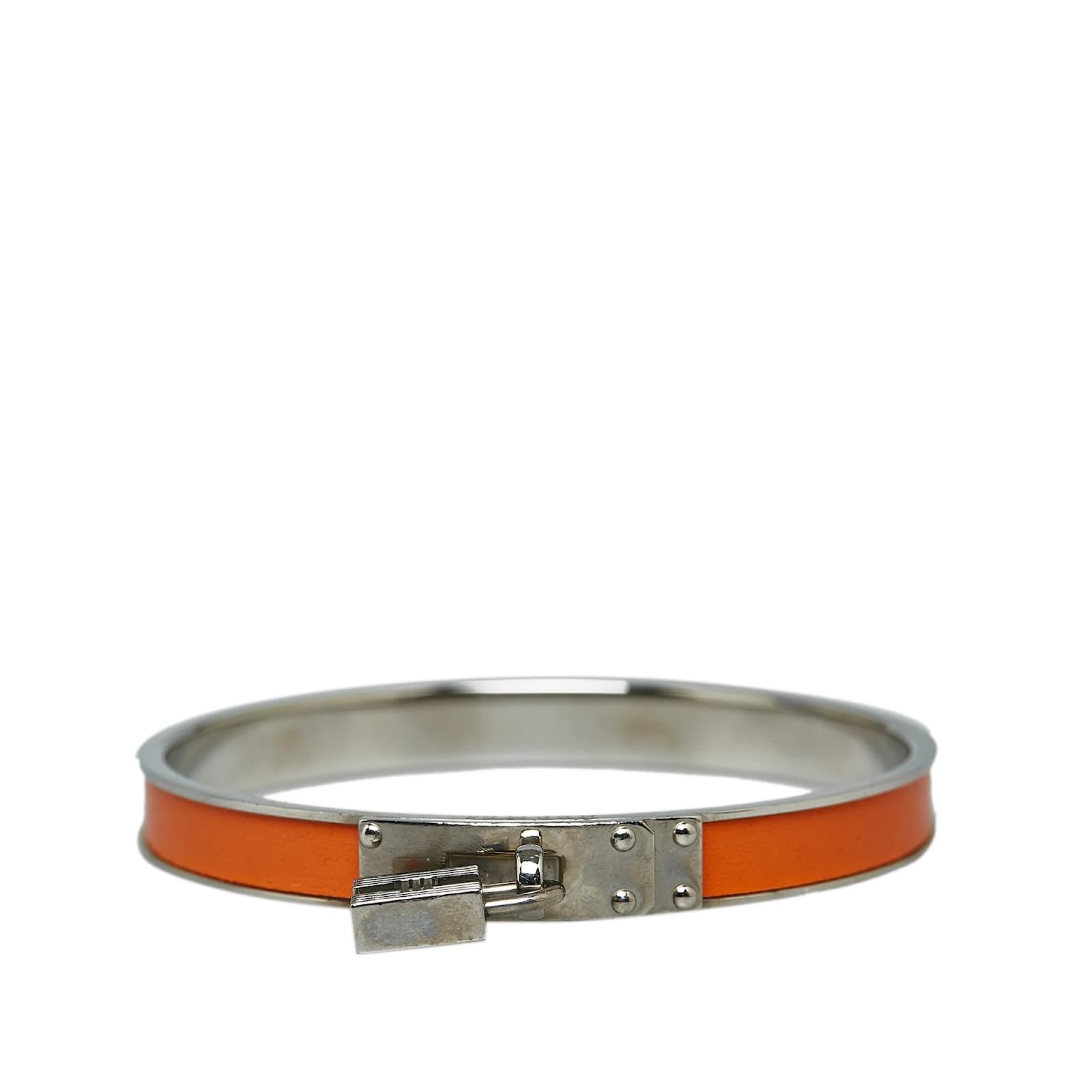 Hermès Silver Hermes Kelly Bangle Costume Bracelet Silvery Leather ref ...