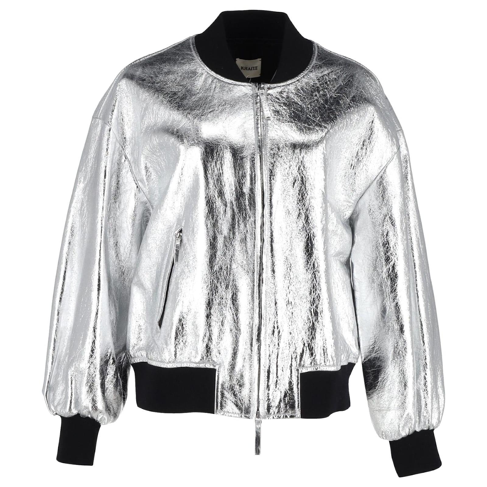 Khaite Cici Jacket in Metallic Silver Leather Silvery ref.1151874 ...