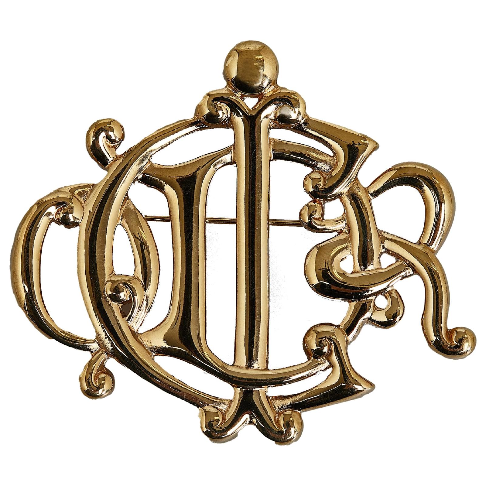 Dior Gold Dior Logo Gold-Tone Brooch Golden Metal Gold-plated ref ...