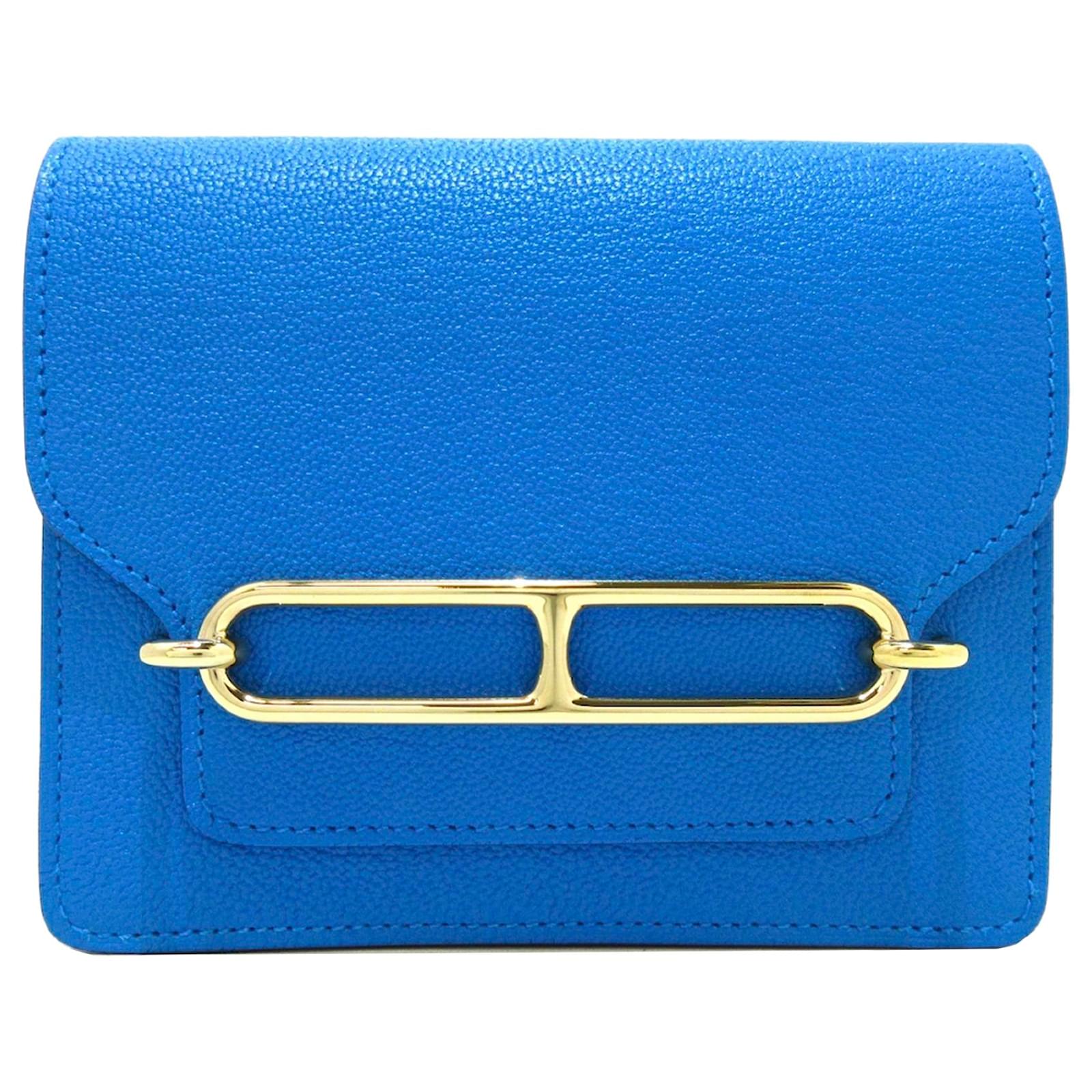 Hermès Hermes Blue Chevre Mysore Roulis Slim Wallet Leather Pony-style ...