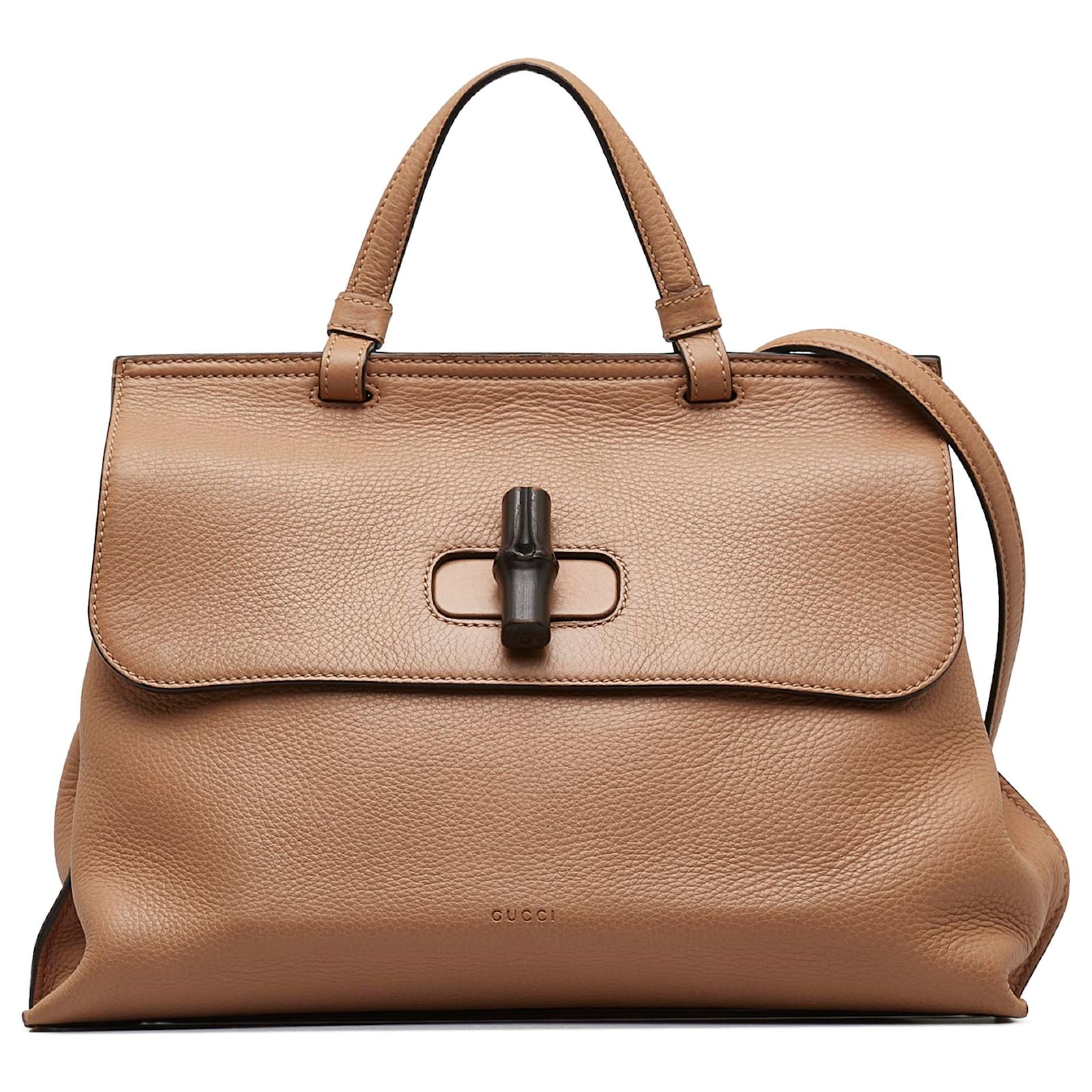 Gucci Brown Large Bamboo Daily Satchel Beige Leather Pony-style ...