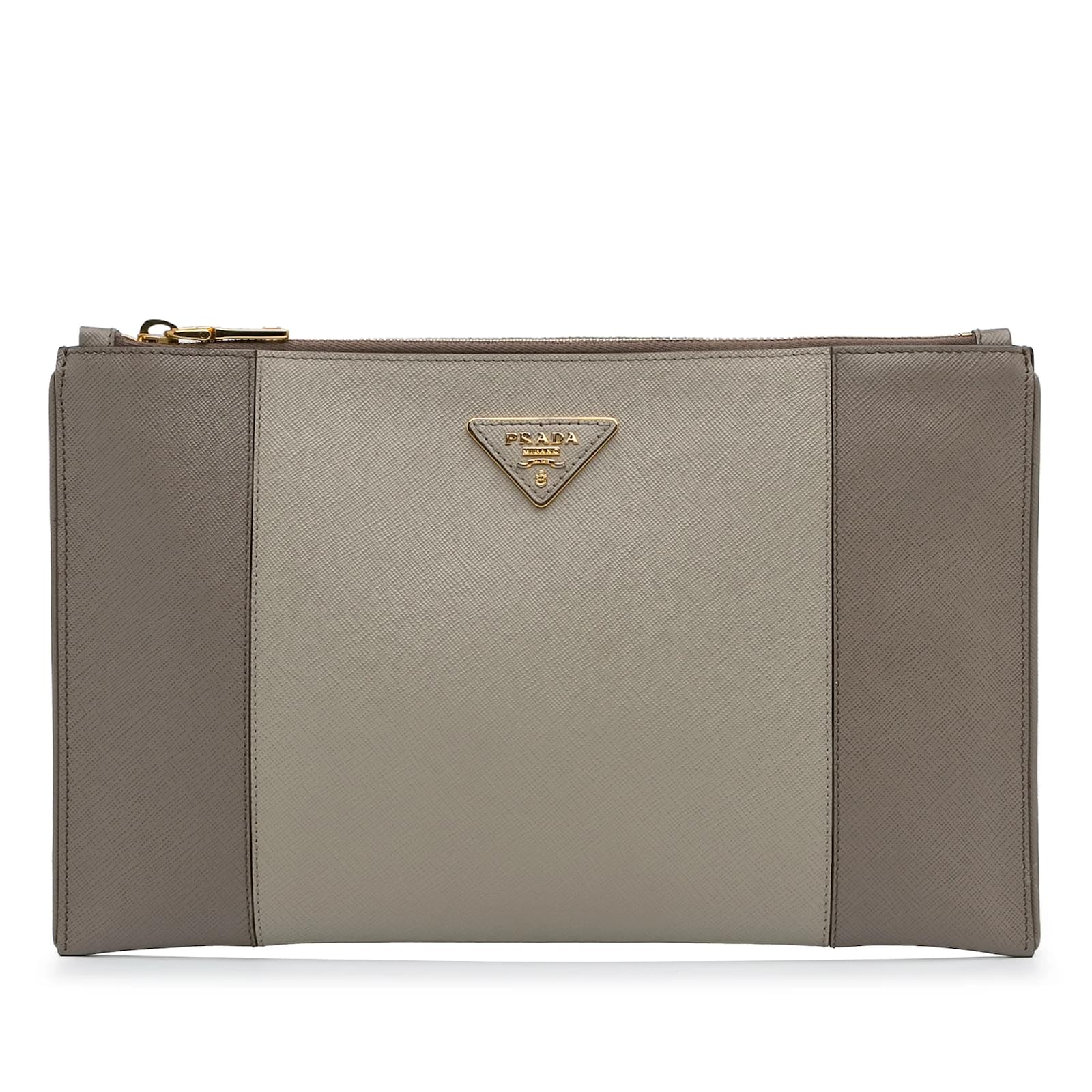Gray Prada Saffiano Zip Clutch Leather ref.1160158 - Joli Closet