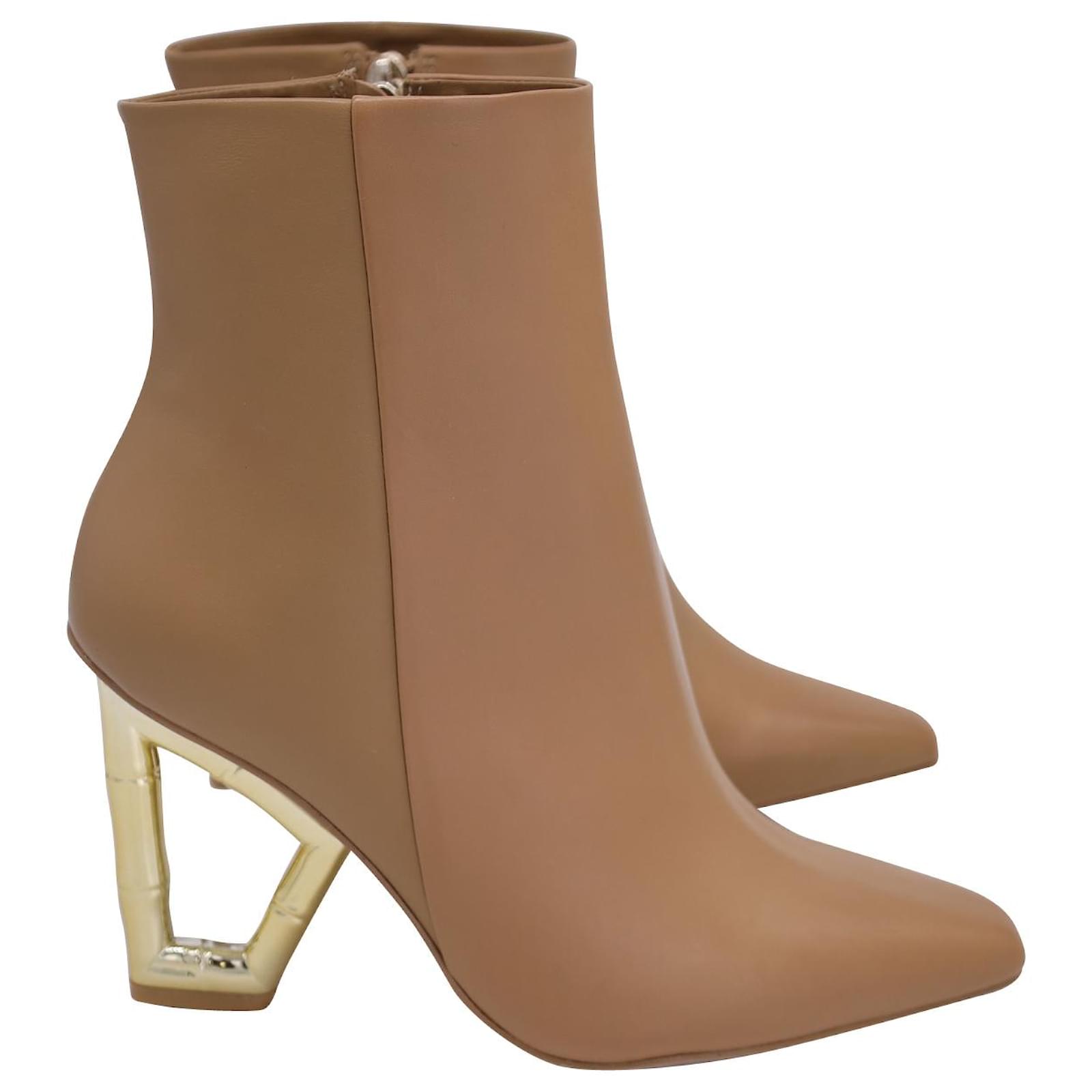 Cult Gaia Cut-Out Bamboo Heel Ankle Boots in Brown Leather ref.1161175 ...