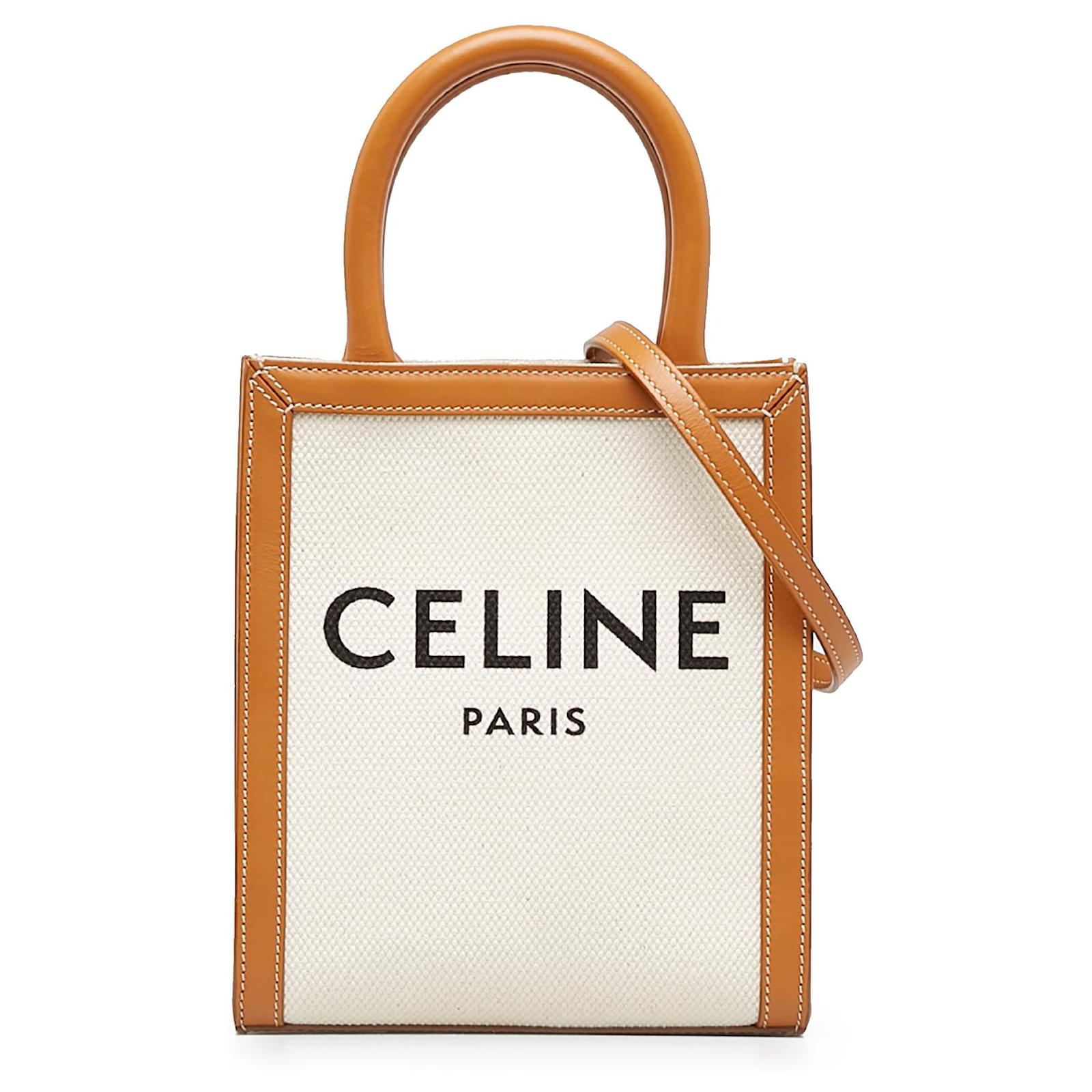 Céline Celine White Mini Vertical Cabas Leather Cloth Pony-style ...