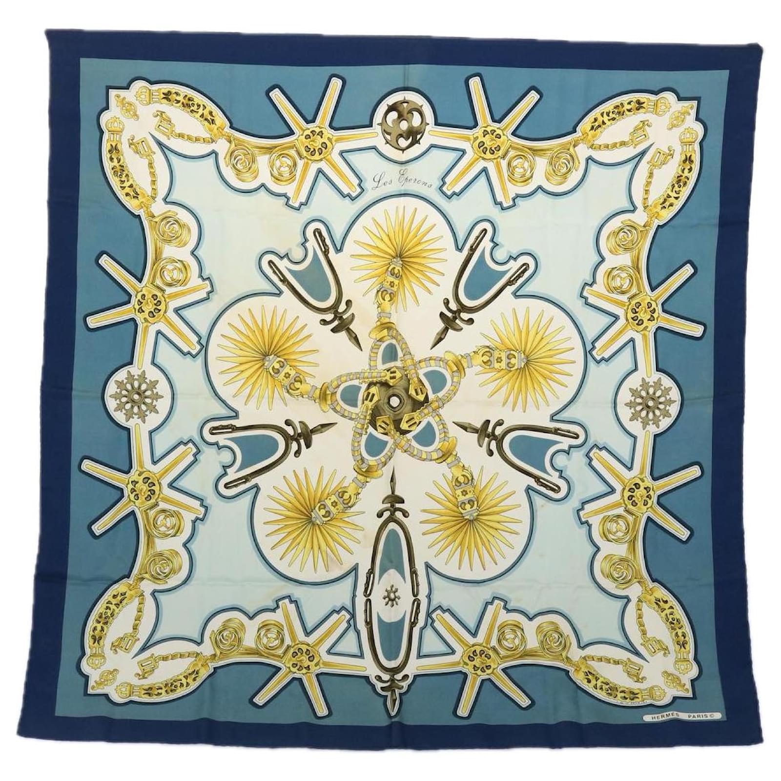 Hermès HERMES CARRE 90 Les Eperons Scarf Silk Blue Auth am5200 ref ...
