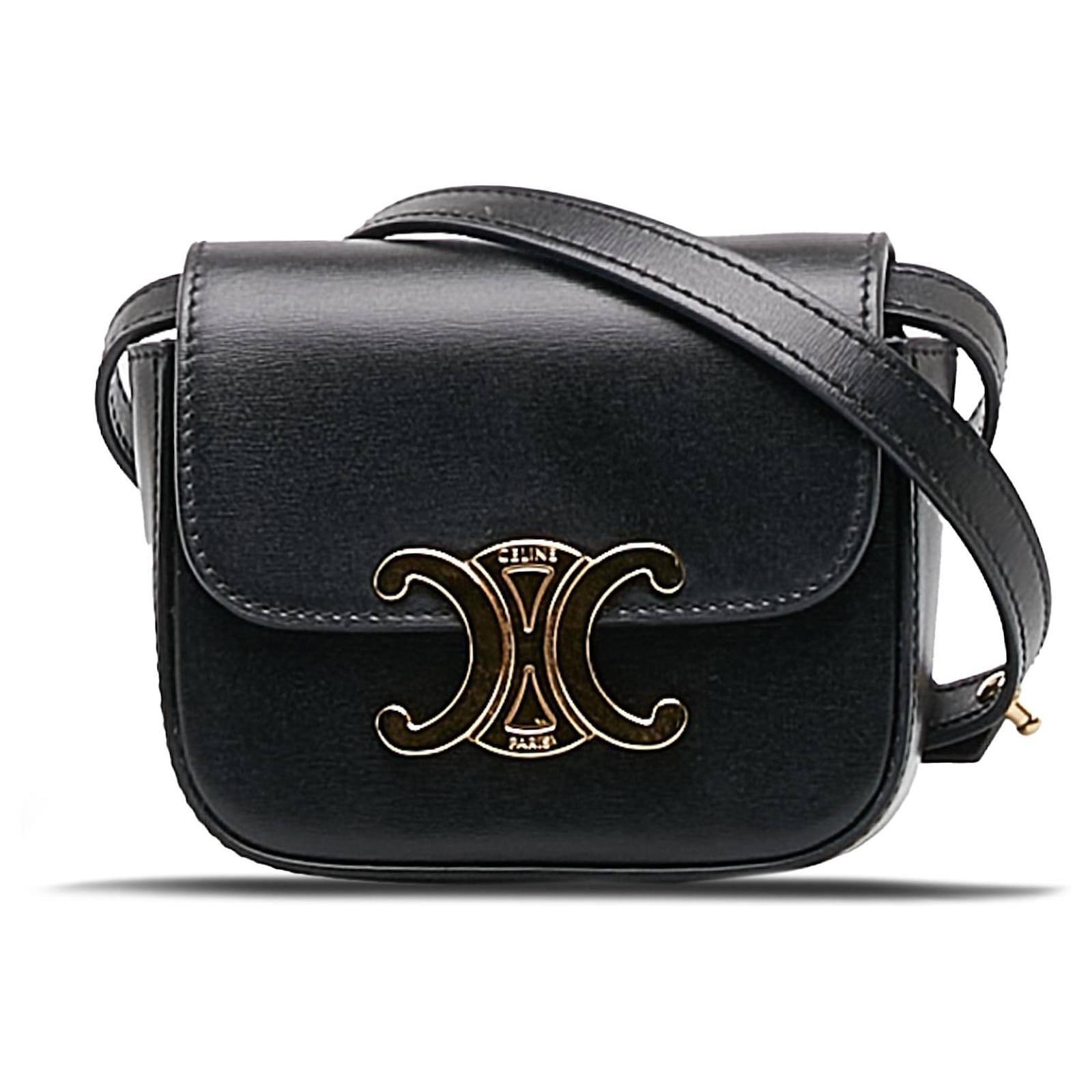 Céline Celine Black Mini Triomphe Crossbody Bag Leather Pony-style ...