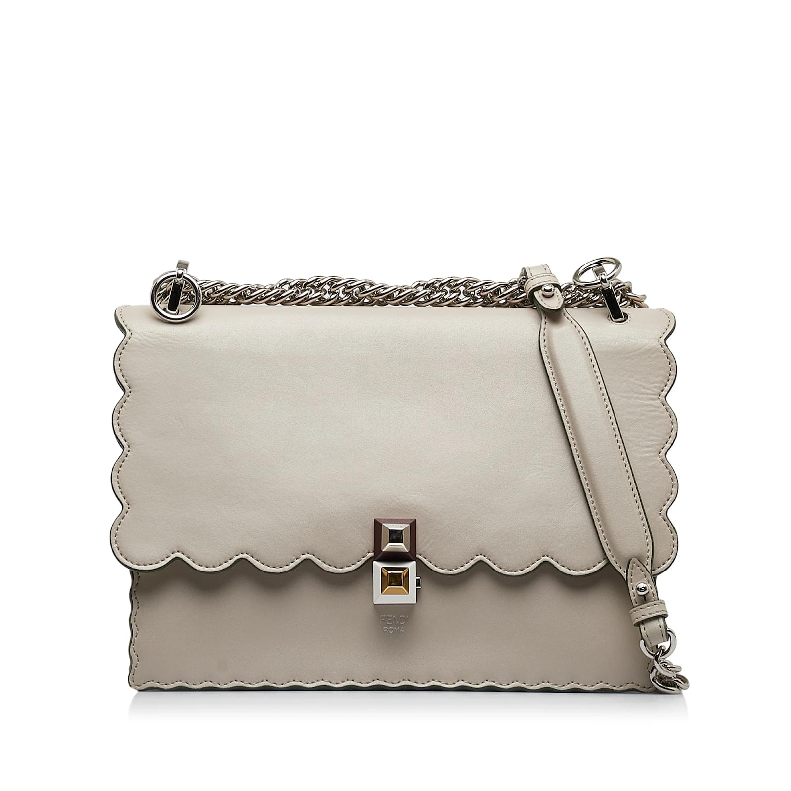 Gray Fendi Scalloped Kan I Satchel Leather ref.1171747 - Joli Closet