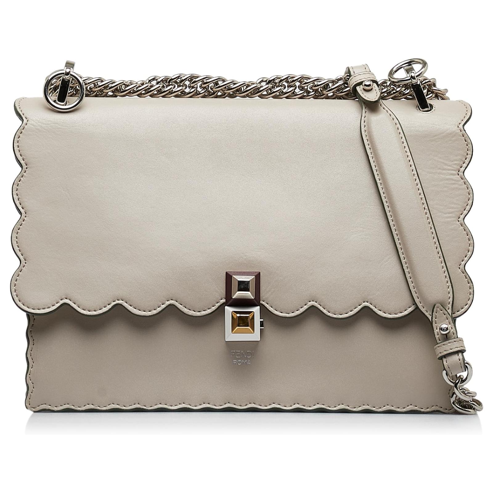 Fendi Gray Scalloped Kan I Satchel Grey Leather Pony-style calfskin ref ...