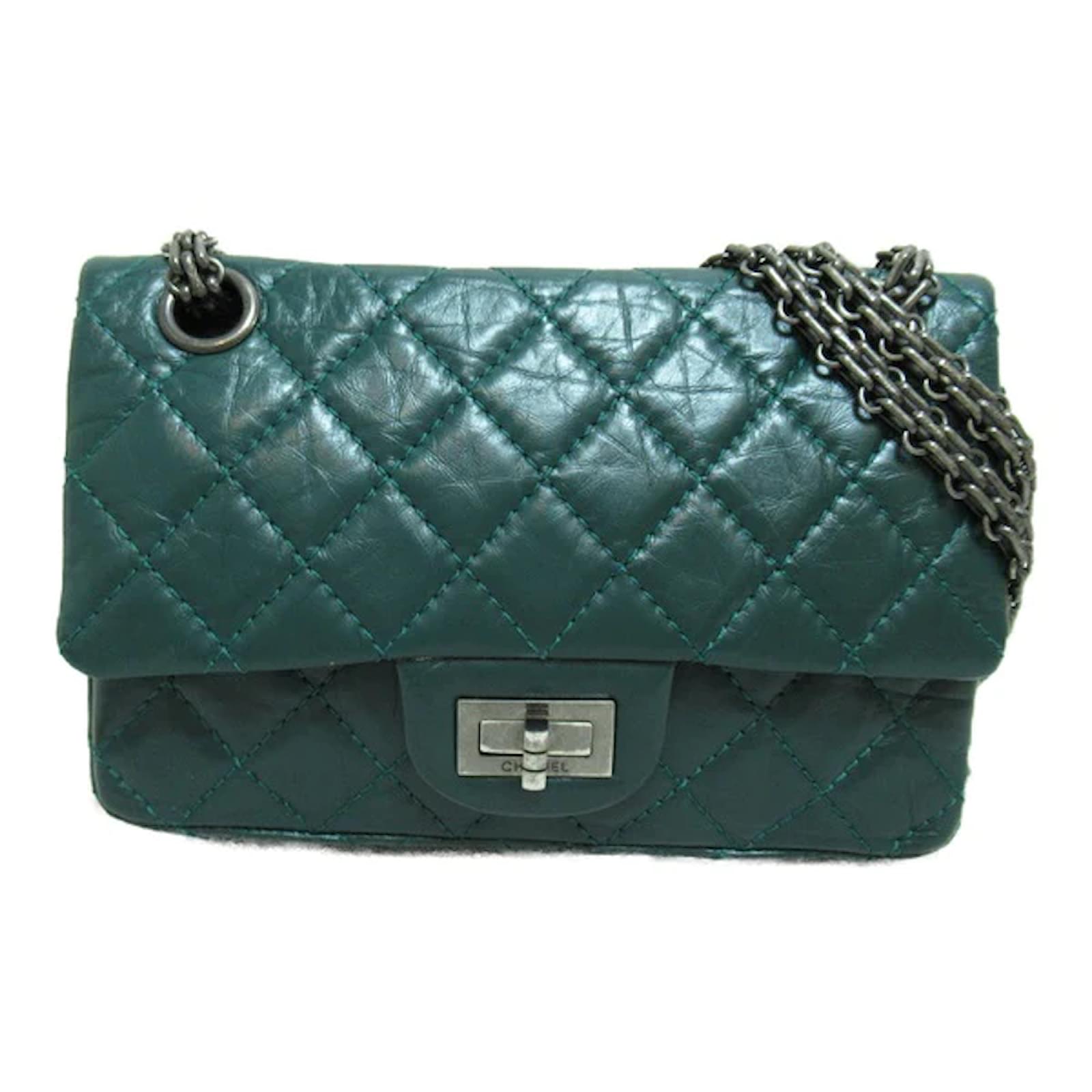 Chanel Sac à rabat doublé Mini Reissue Cuir Cuir d'agneau Vert ref ...