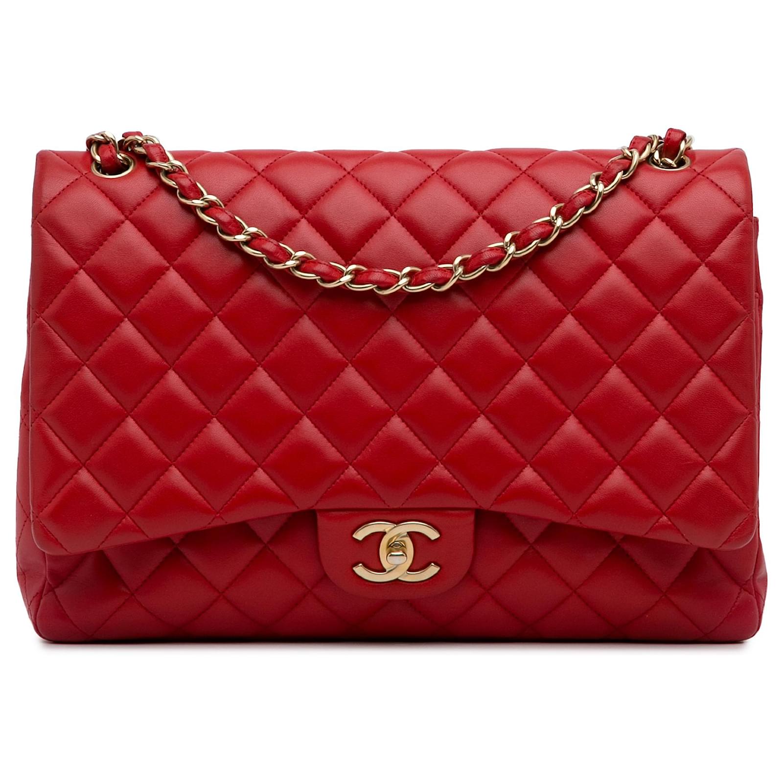 Chanel Red Maxi Classic Lambskin Double Flap Leather ref.1179018 - Joli ...