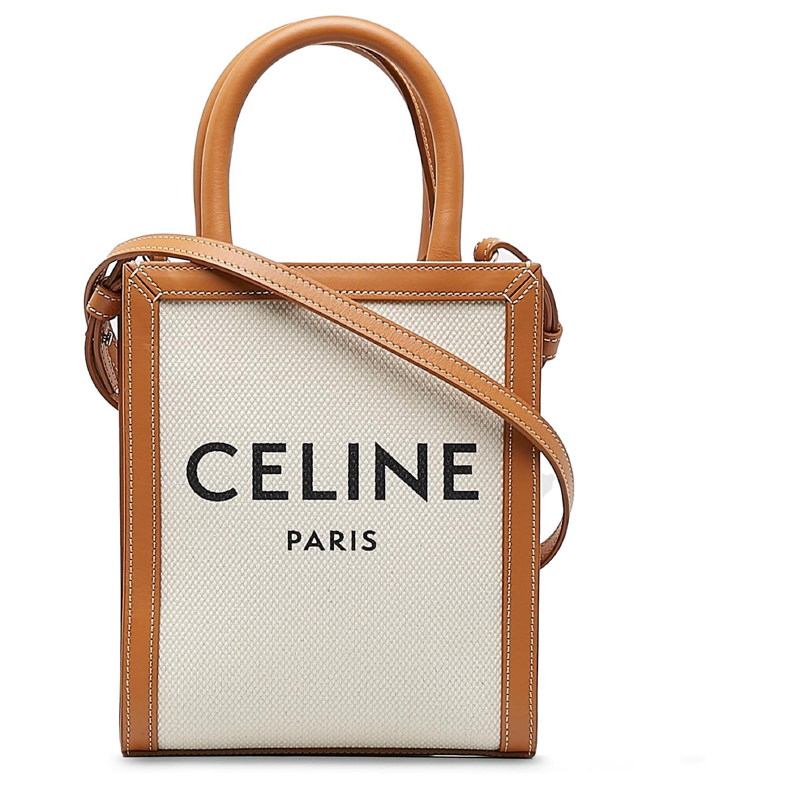 Céline Celine White Mini Vertical Cabas Leather Cloth Pony-style ...