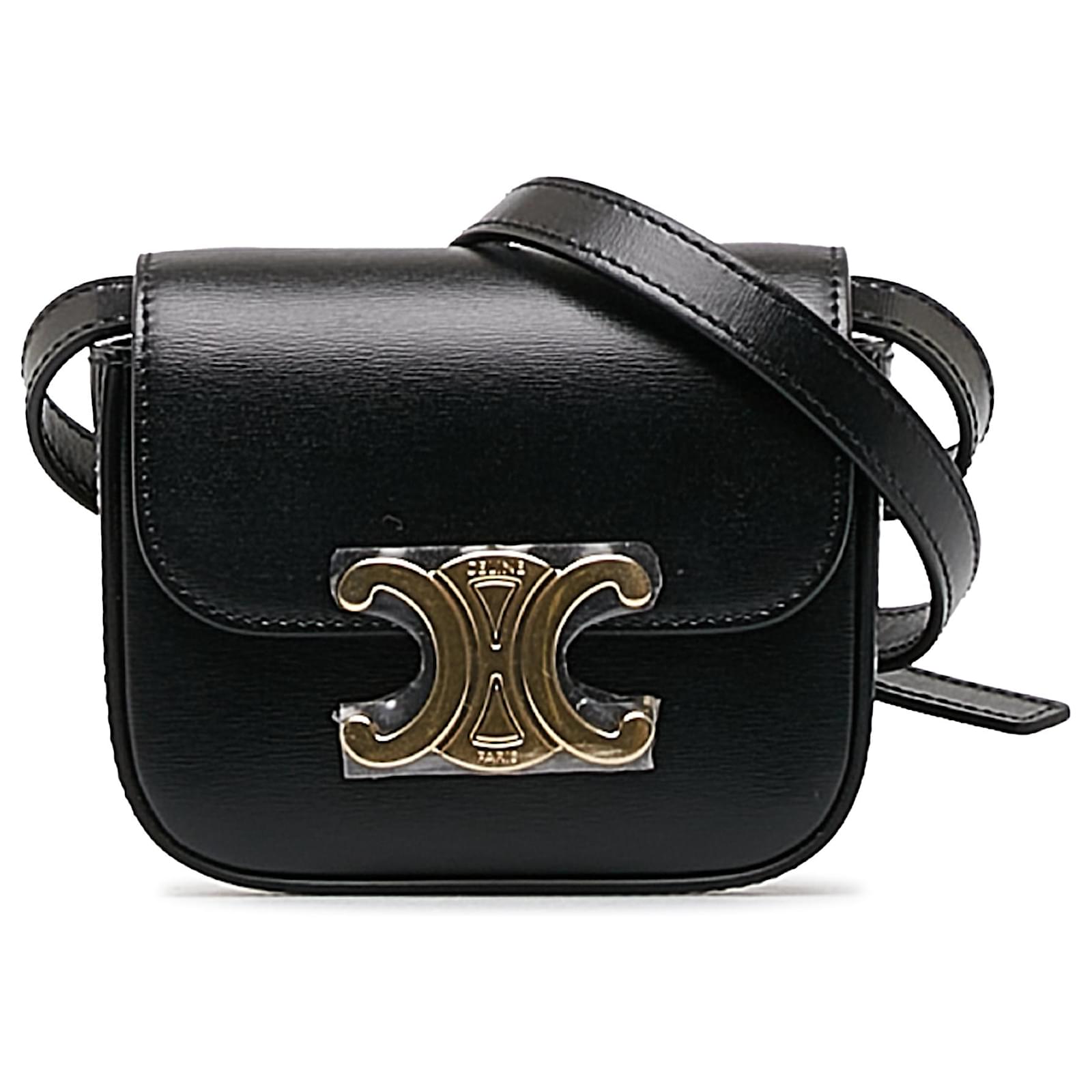 Céline Celine Black Mini Shiny Calfskin Triomphe Crossbody Leather Pony ...
