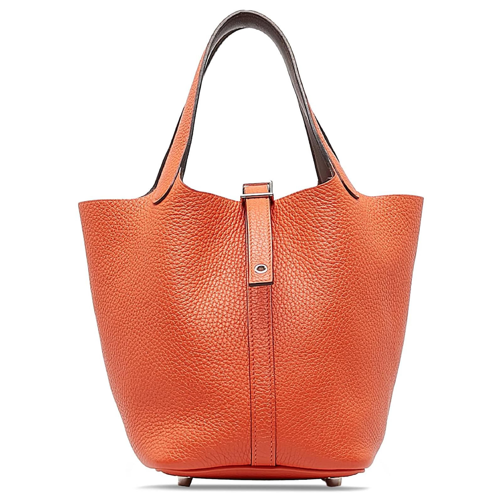 Hermès Hermes Orange Taurillon Clemence Picotin Lock 18 Leather Pony ...