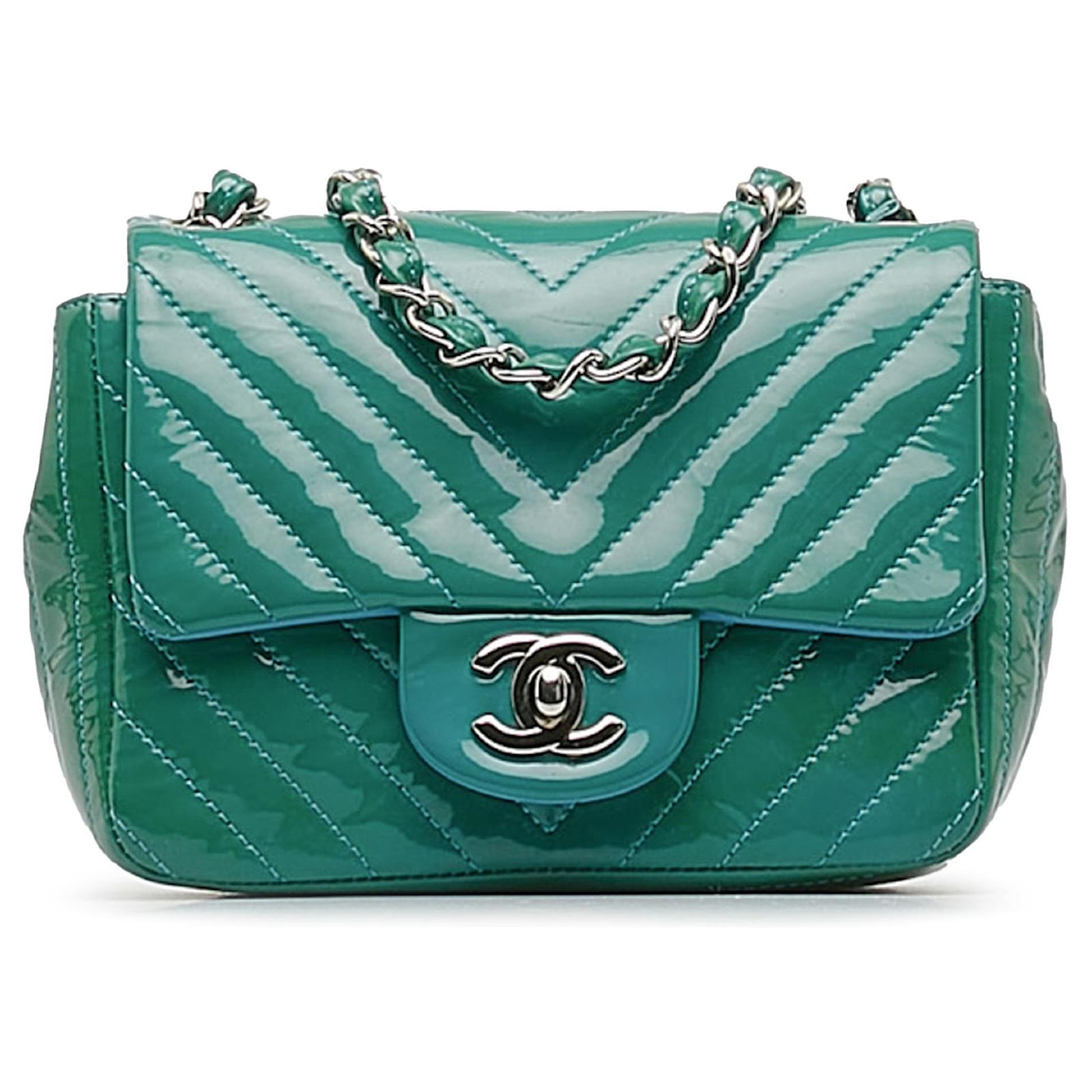 Chanel Green Mini Patent Chevron Classic Flap Bag (Sold) - Joli Closet