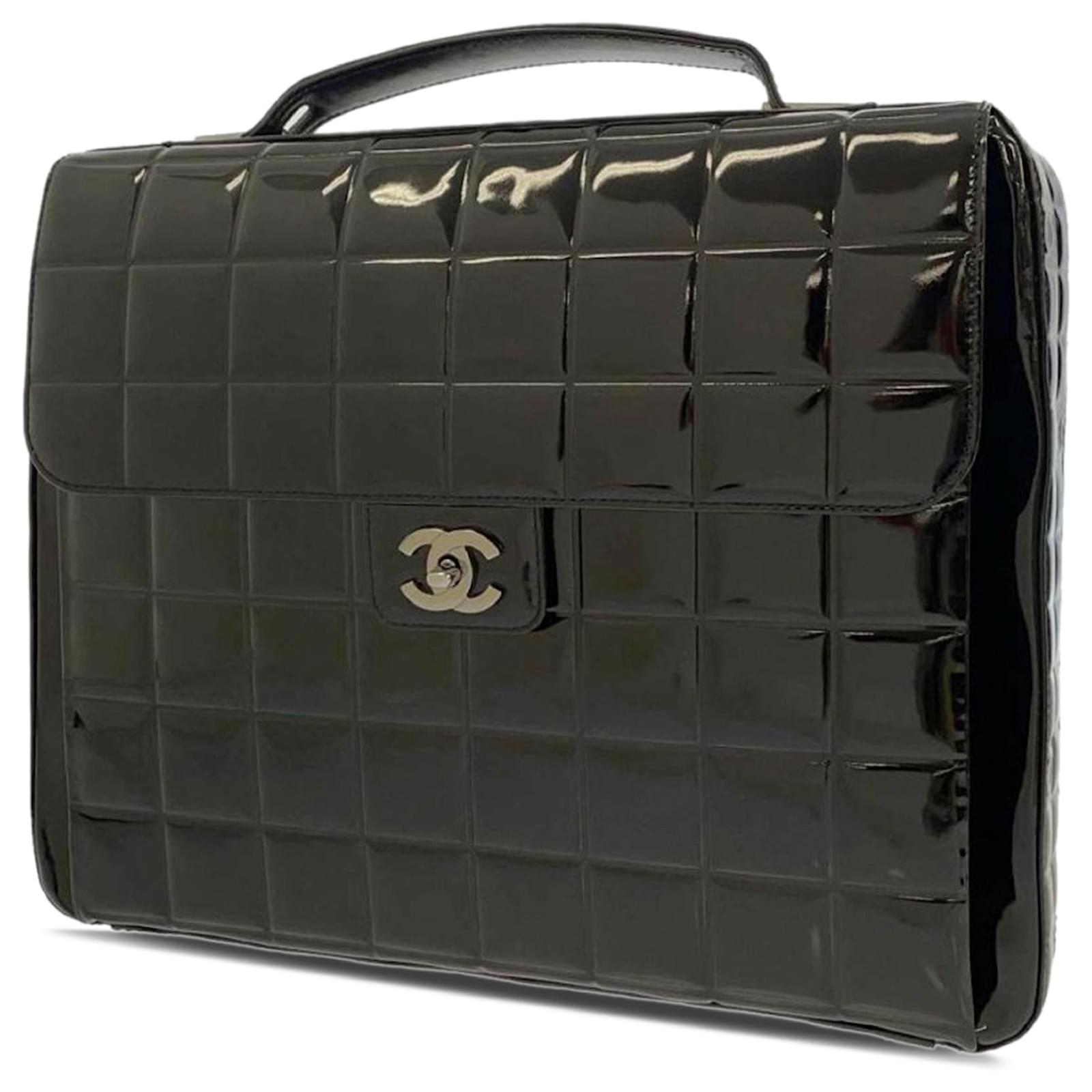 Chanel Black Patent Chocolate Bar Briefcase Leather Patent leather ref ...