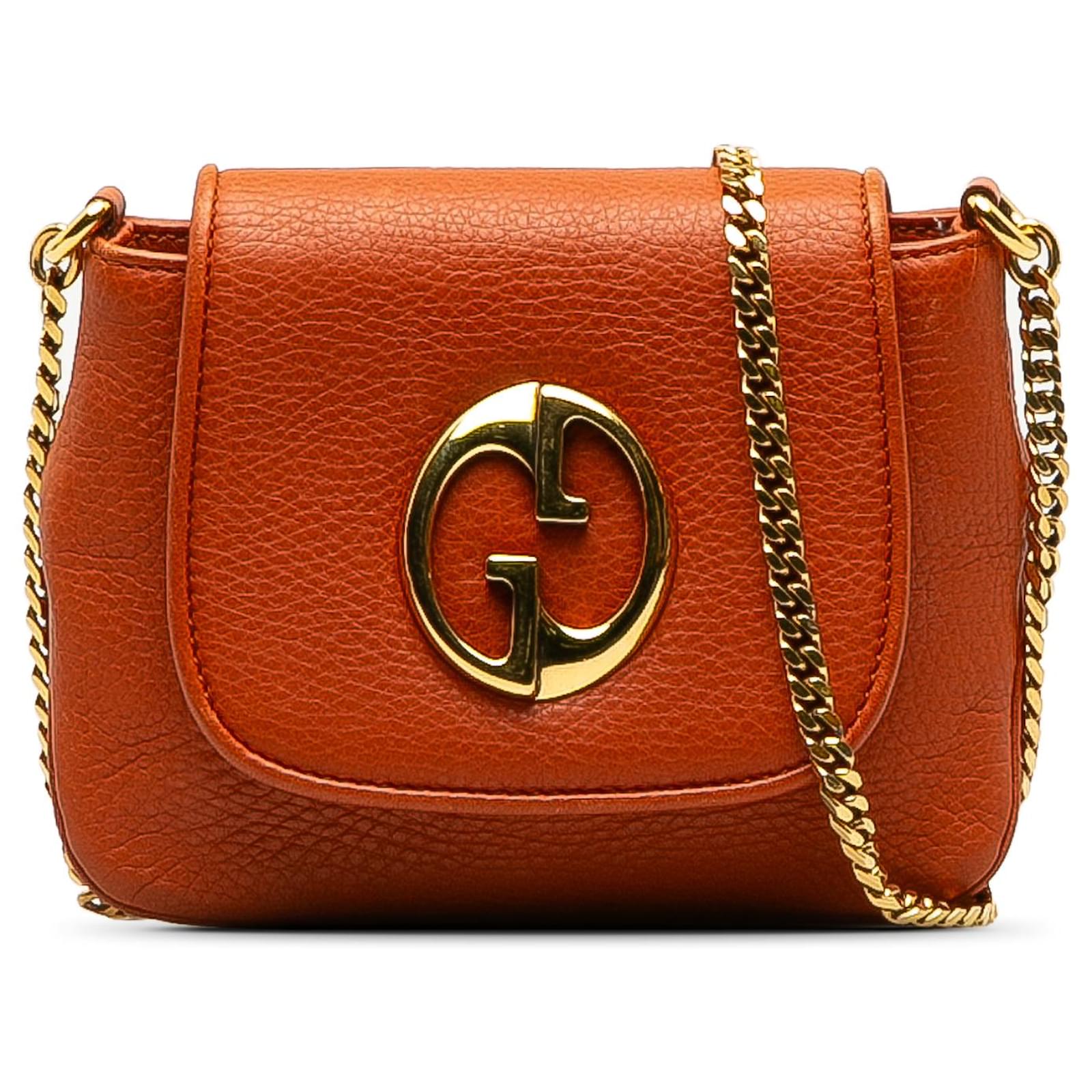Gucci Orange Small 1973 Leather Chain Crossbody Pony-style calfskin ref ...