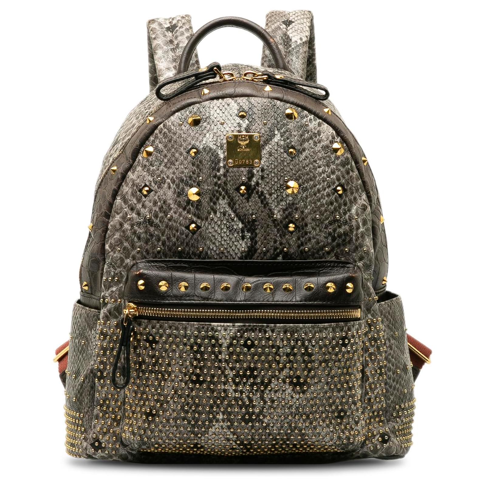 MCM Gray Visetos Python Print Armour Backpack Dark brown Pony-style ...