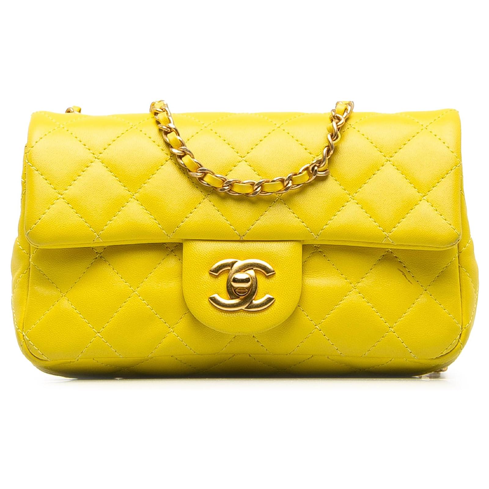 Chanel Yellow Mini Lambskin Rectangular Pearl Crush Flap Leather ref ...