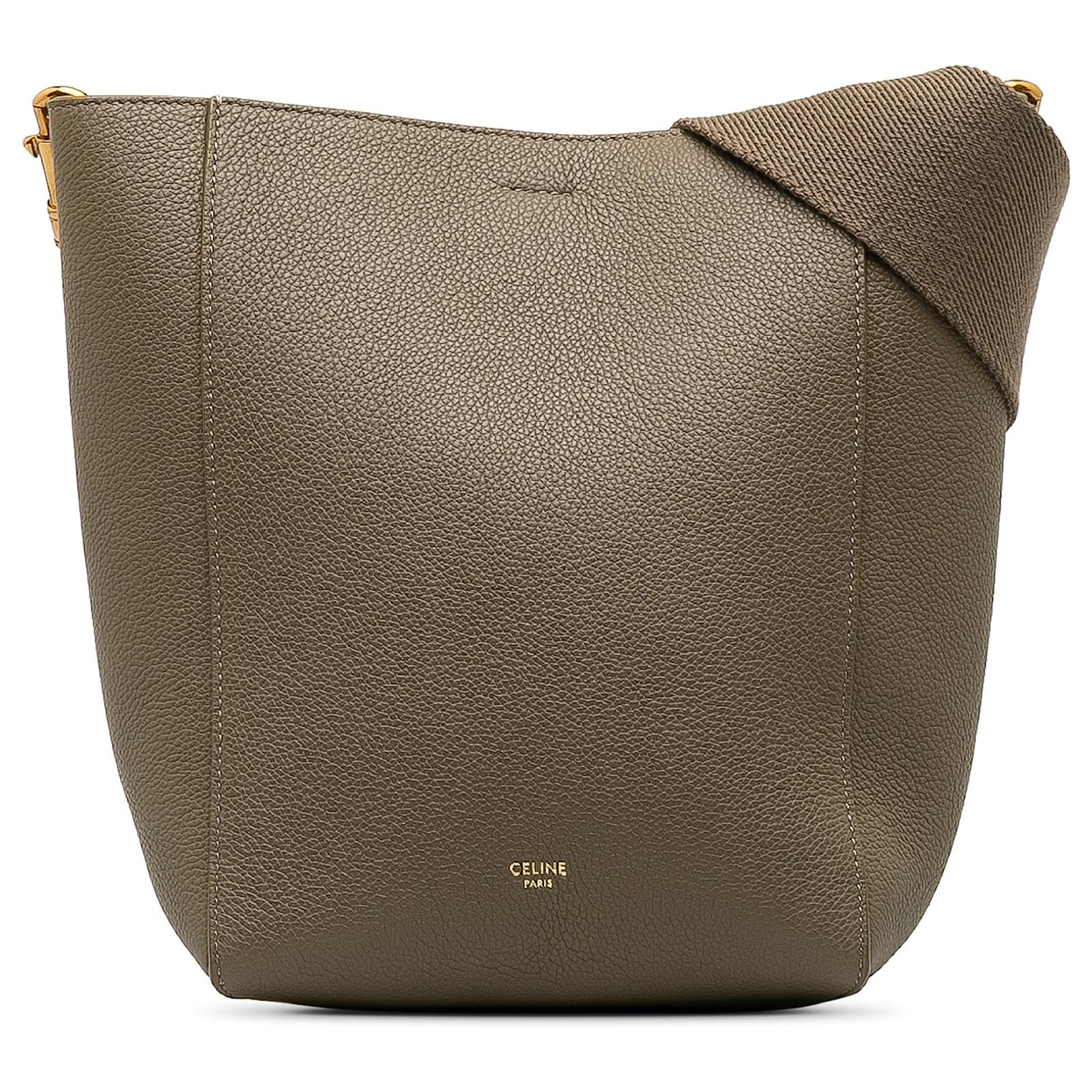 Céline Celine Brown Small Seau Sangle Taupe Leather Pony-style calfskin ...