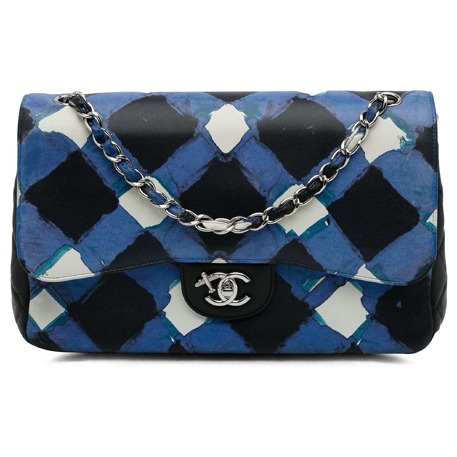 Chanel Blue Jumbo Classic Airline lined Flap Leather ref.1202682 - Joli ...